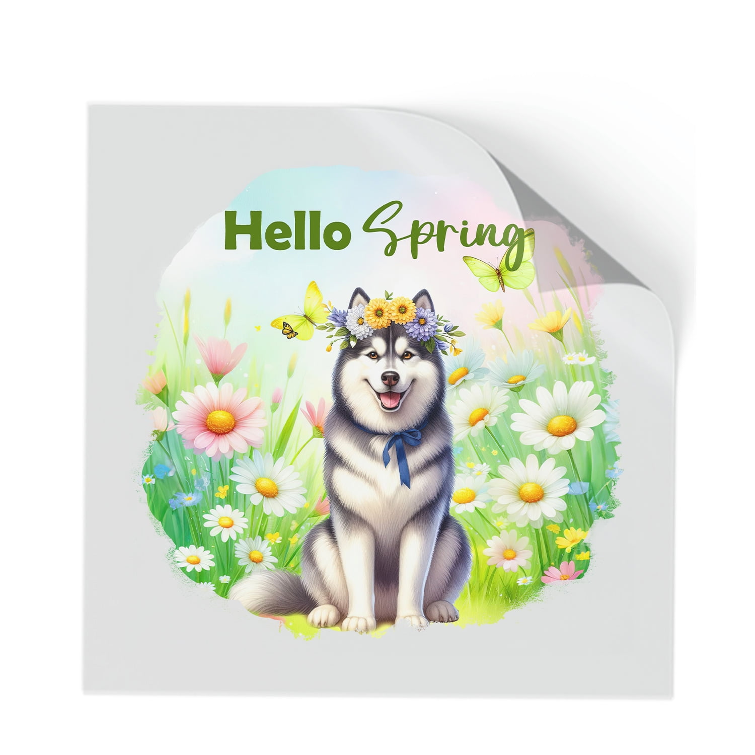 Siberian Husky Hello Spring Time Flower Floral Nature Cutout Transfer ...