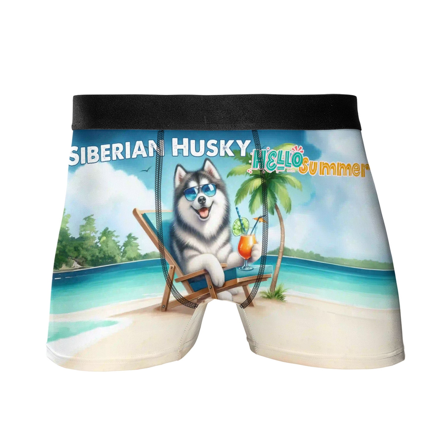 Siberian Husky Hello Summer Beach Theme with Sunglasses and Tropical ...