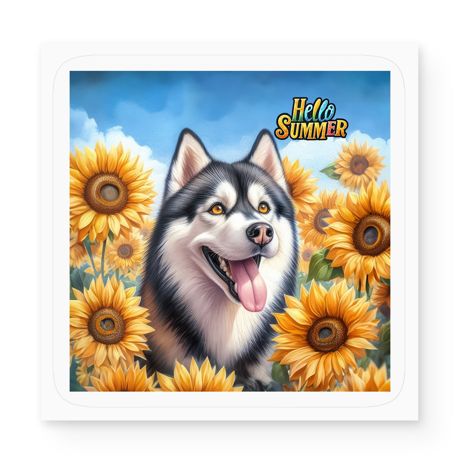 Siberian Husky Hello Summer Sunshine Sunflowers Spring Retro Vintage ...
