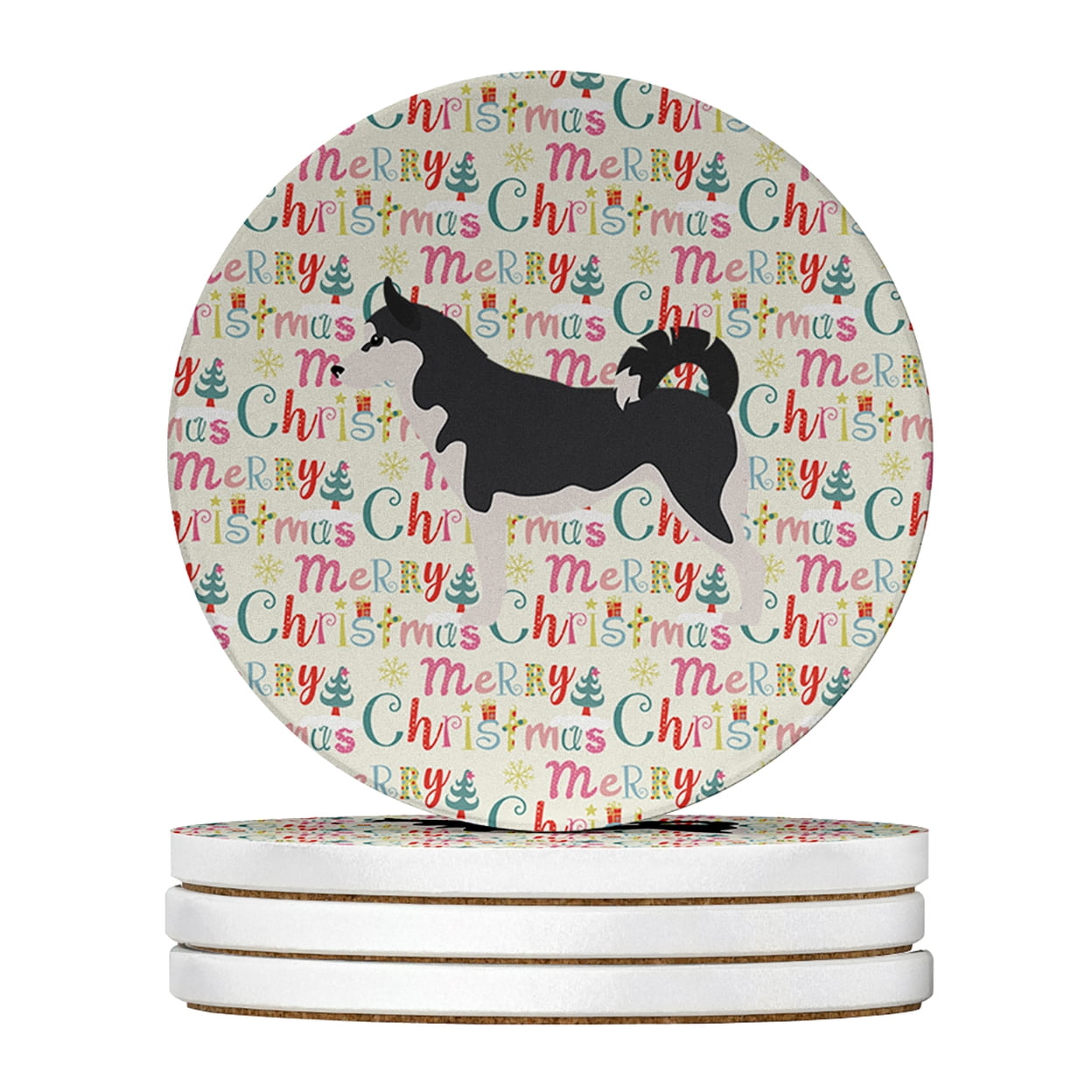 Siberian Husky Merry Christmas Large Sandstone Coasters Pack of 4 4 in ...