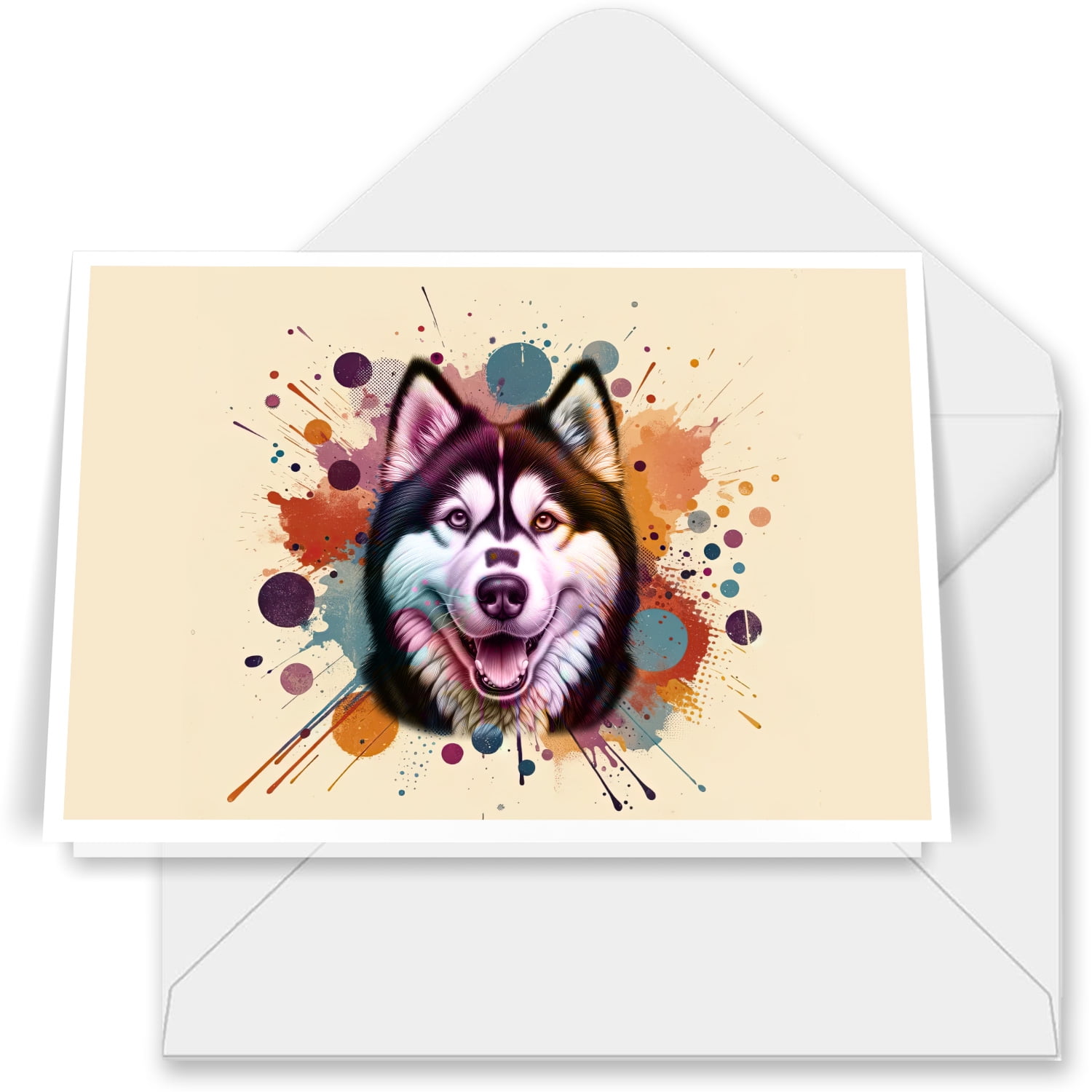 Siberian Husky Portrait Watercolor Vintage Retro Styles 7x5in Folded ...
