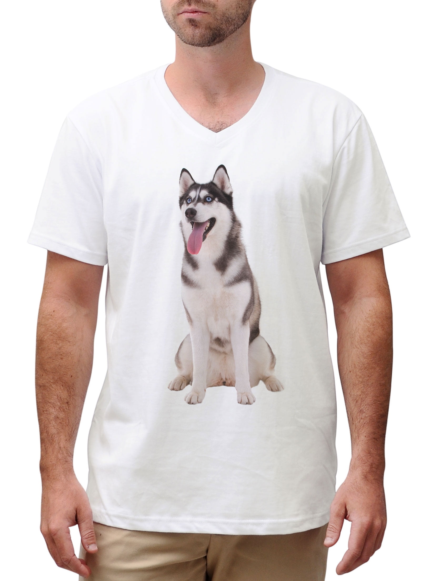 Siberian Husky Printed Cotton Short Sleeves V-neck Men T-shirt MTS_02 ...