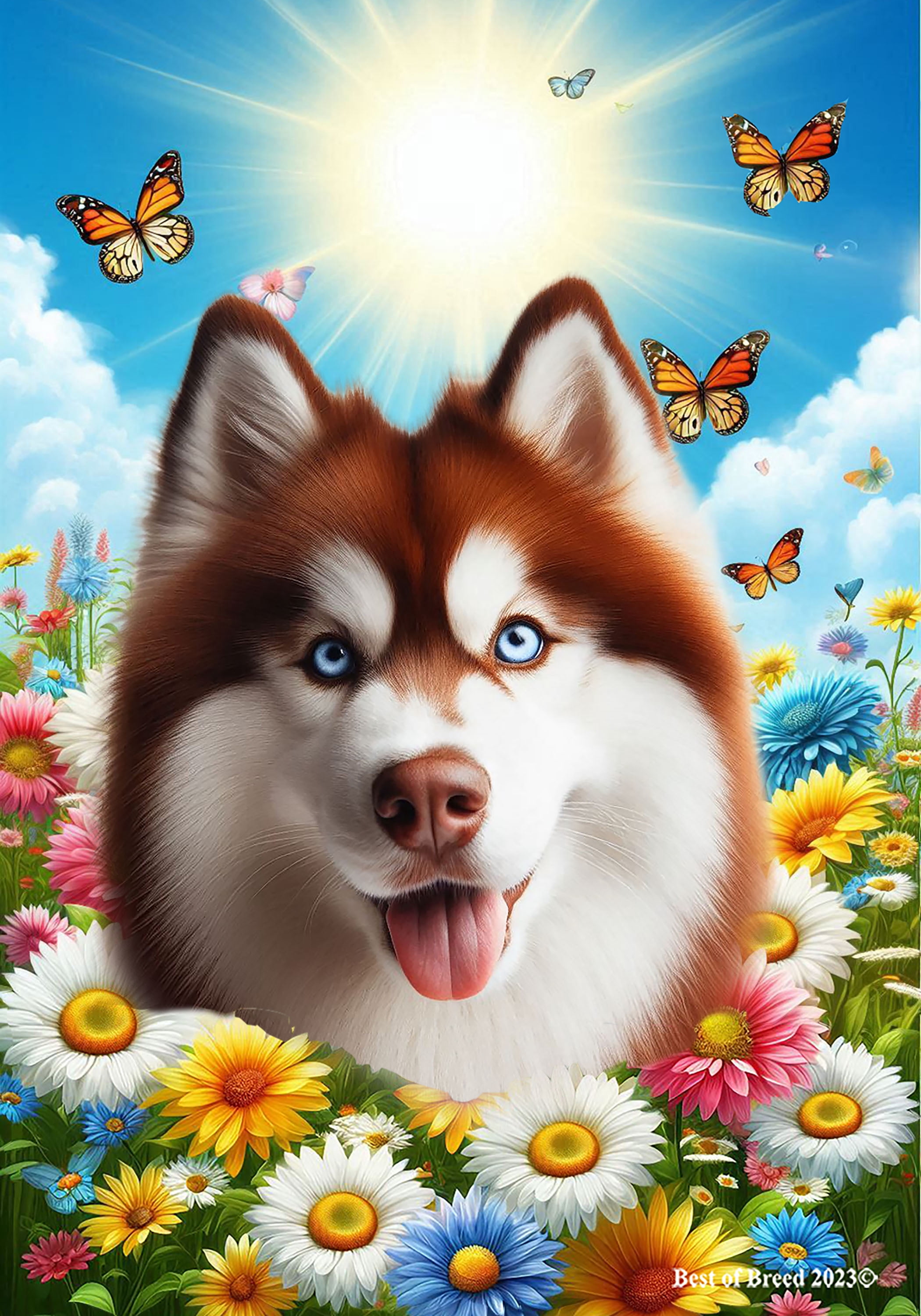 Siberian Husky Red Blue Eyes - Best of Breed Summer Butterflies Outdoor ...