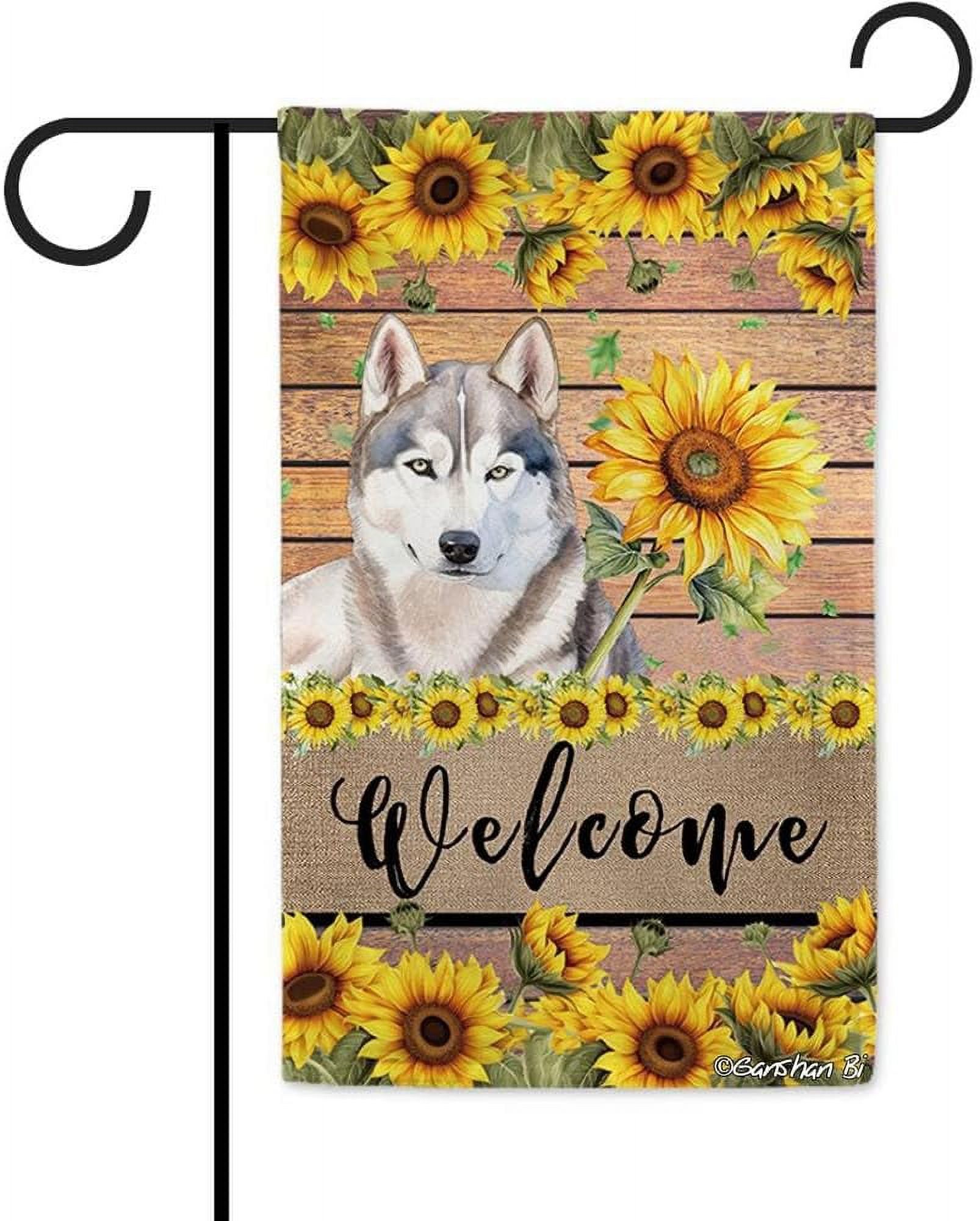 Siberian Husky Sunflower Garden Flag Watercolor Dog Welcome Spring ...
