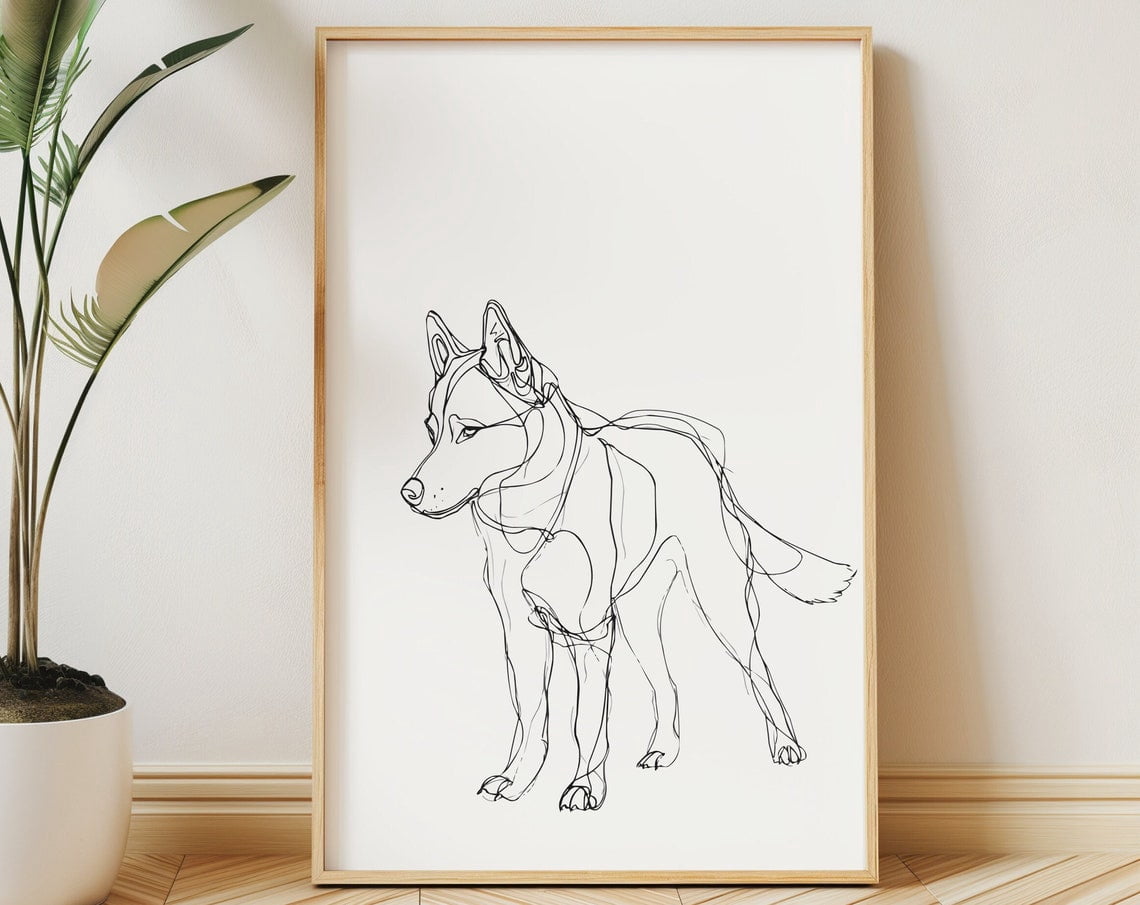 Siberian Husky Wall Art Print, Minimal Line Drawing Poster, Ugly Cute ...