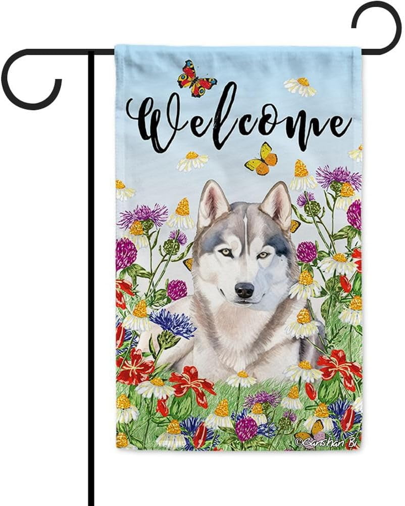 Siberian Husky Welcome Spring Summer Garden Flag for Outside Watercolor ...