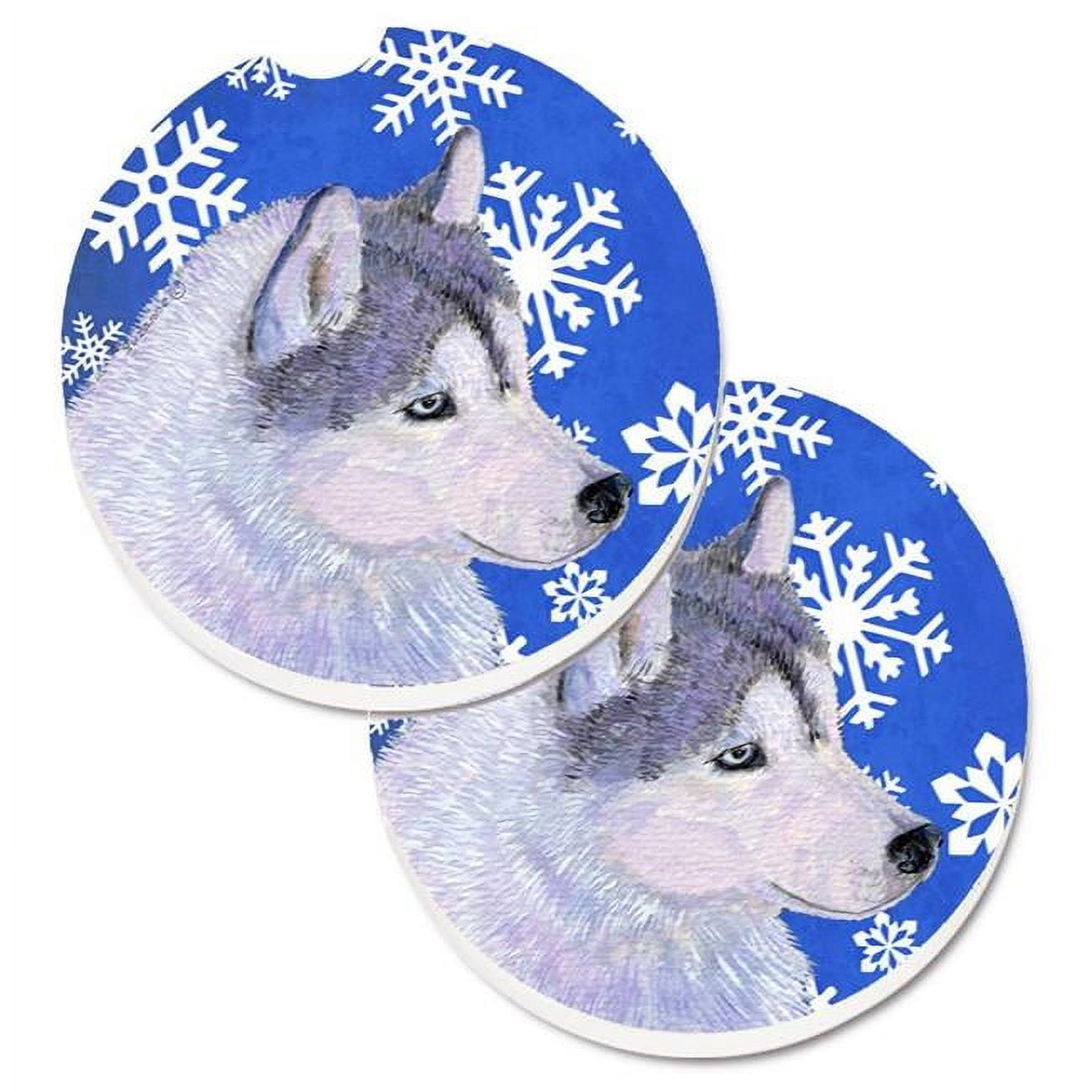Siberian Husky Winter Snowflakes Holiday Set of 2 Cup Holder Car ...