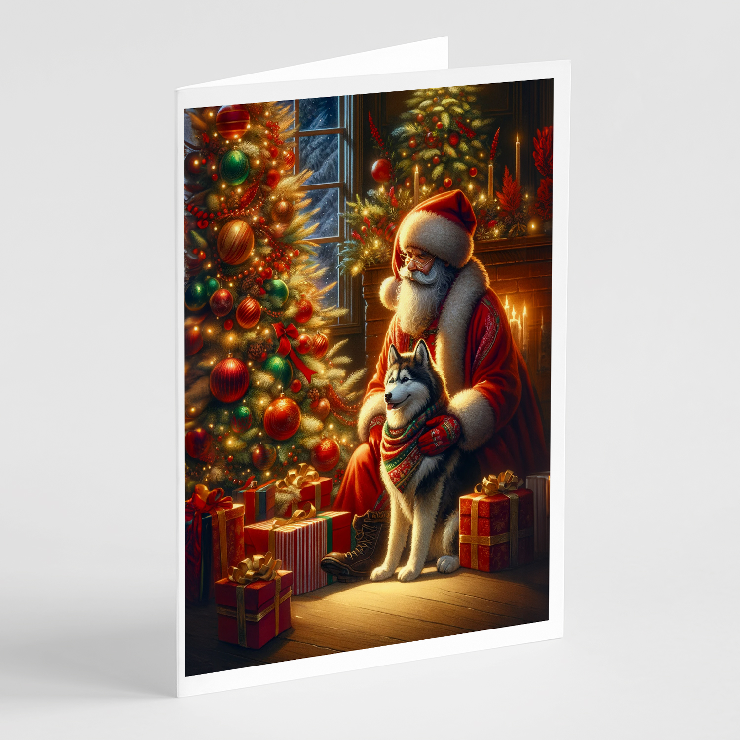 Siberian Husky and Santa Claus Greeting Cards Pack of 8 7 in x 5 in ...