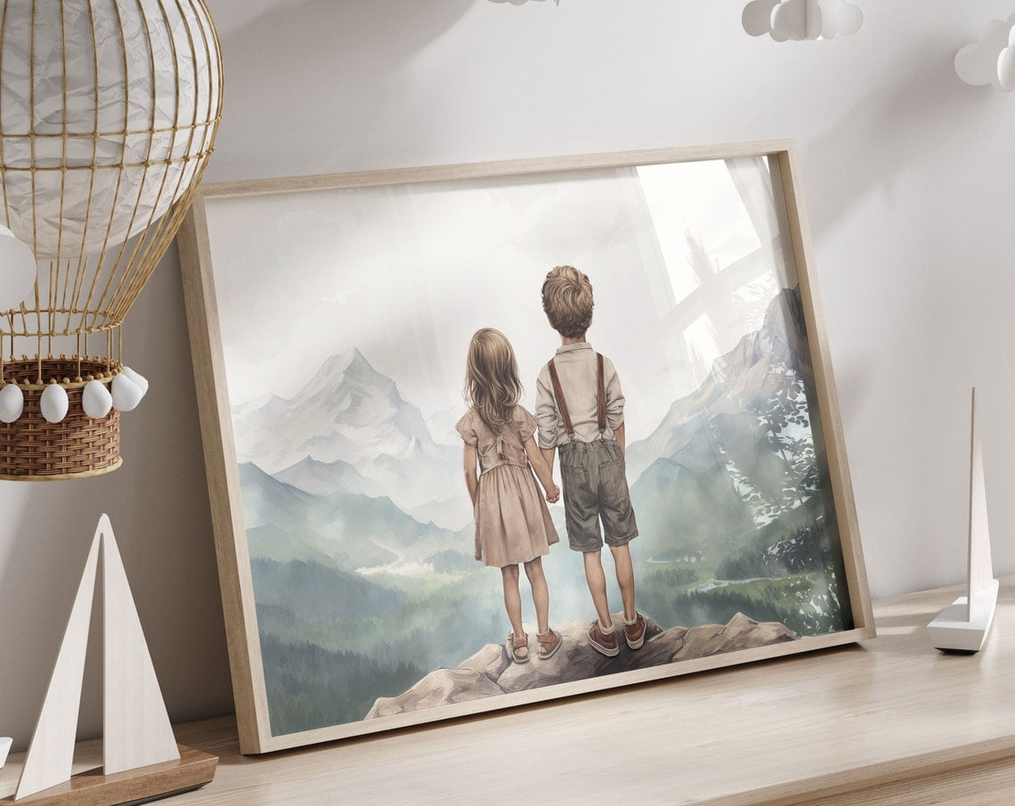 Siblings Print, Brother And Sister Room Decor, Nature Wall Art Kids ...