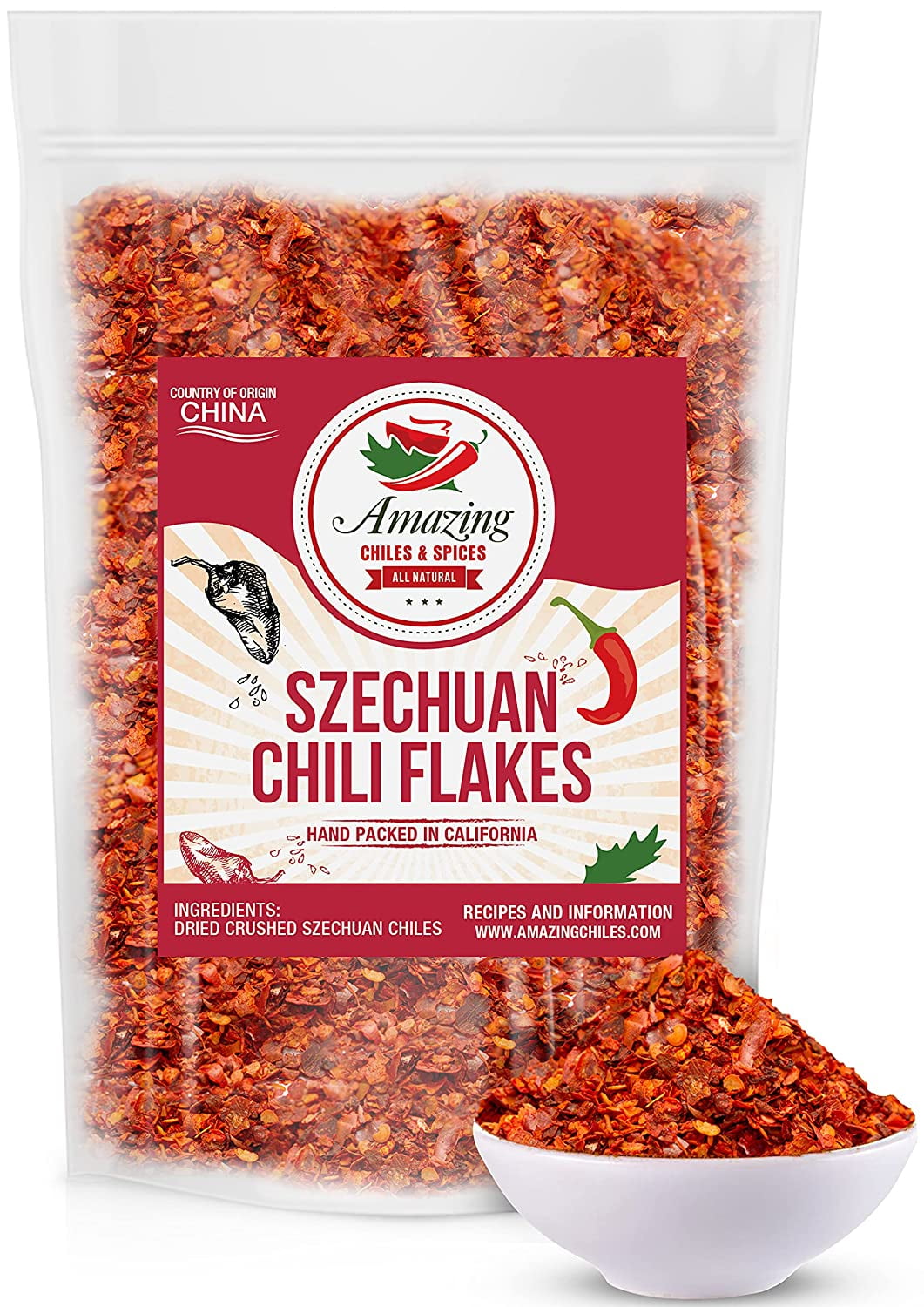 Amazing Chiles & Spices Sichuan Chili Flakes 8 oz Traditional Crushed Red Pepper for Kimchi Stir ...