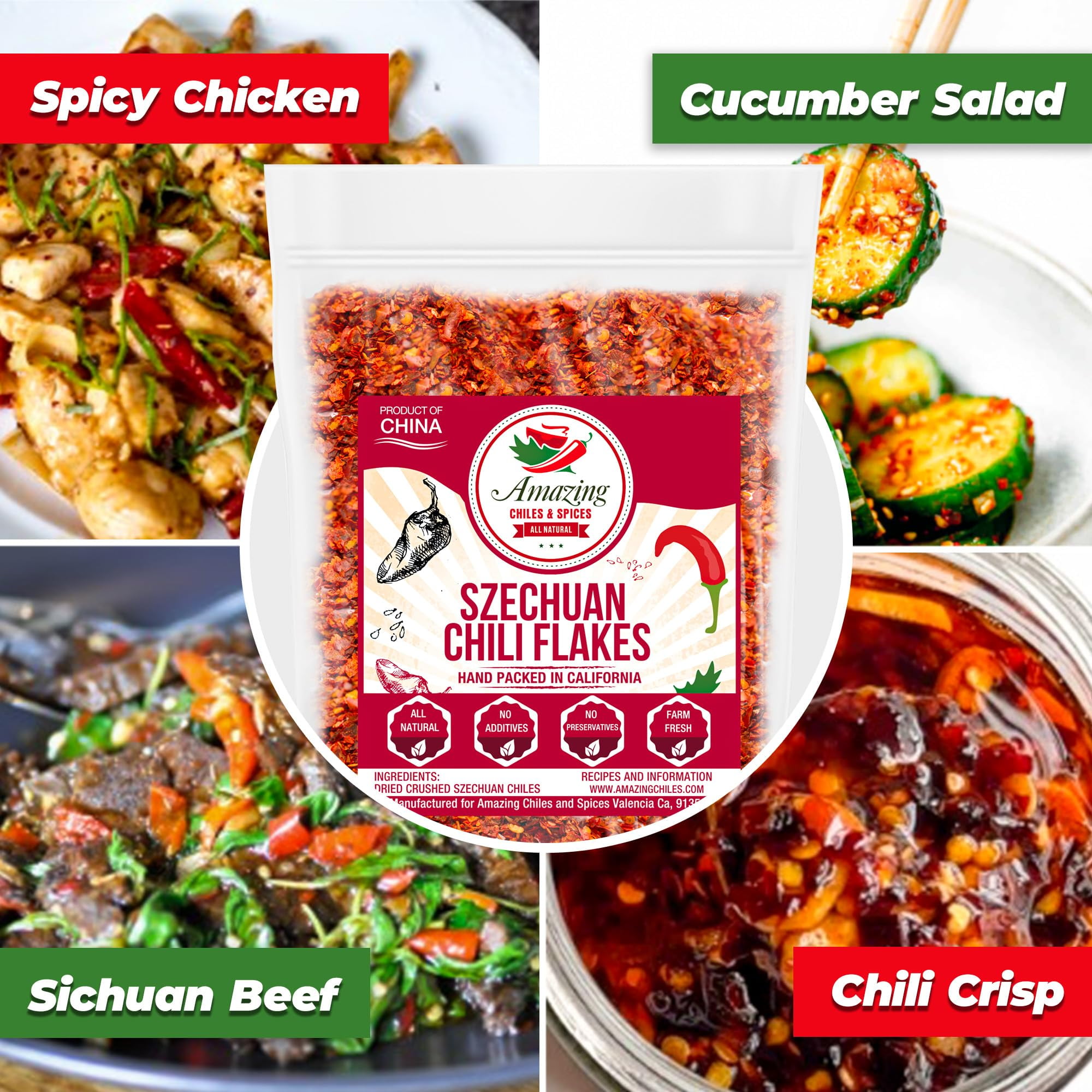 Sichuan Chili Flakes, AJH3 1LB (16oz) - Traditional Red Pepper for Thai, Korean, Mexican, Asian ...