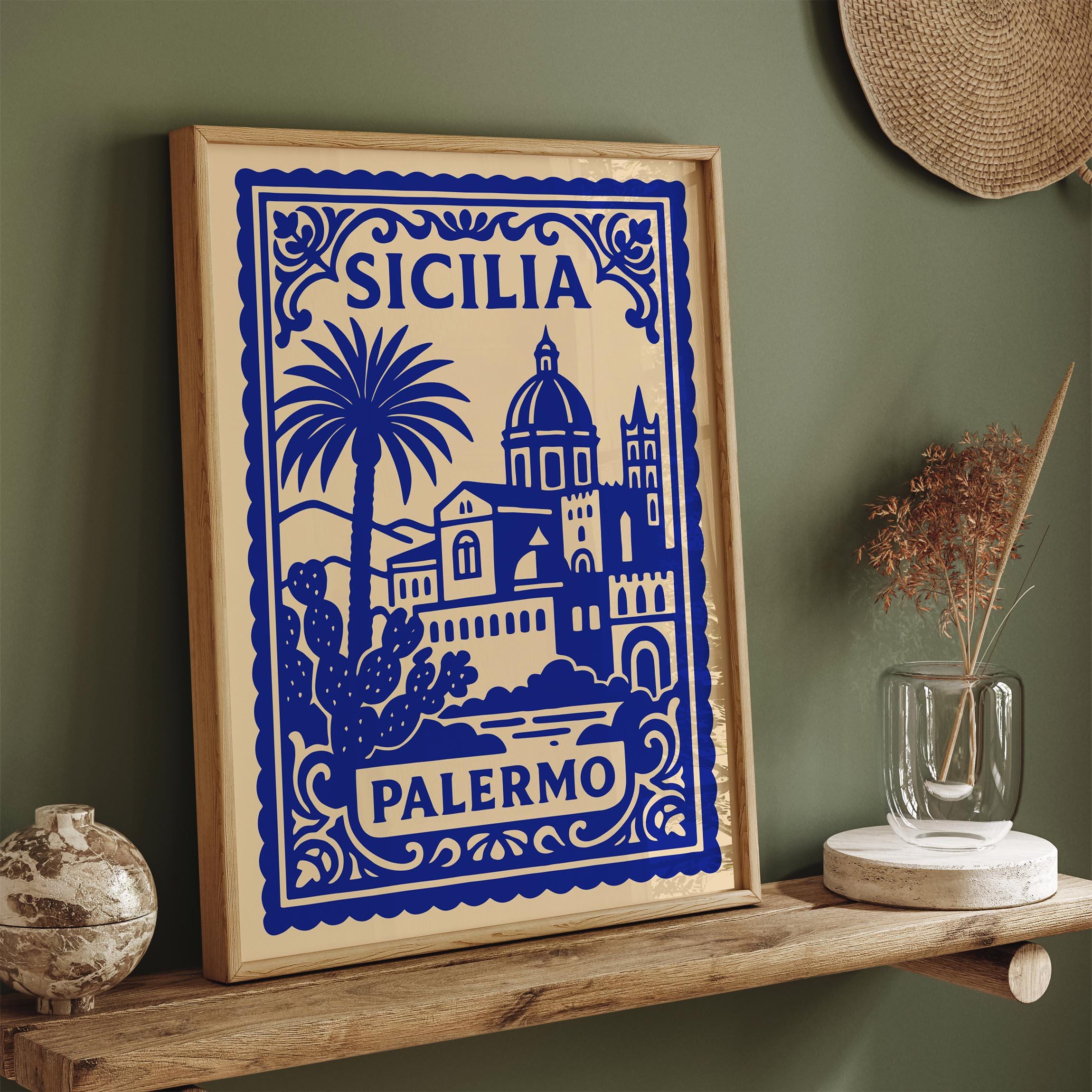 Sicilia Palermo Poster, Blue Cityscape Print, Italian Travel Wall Art ...