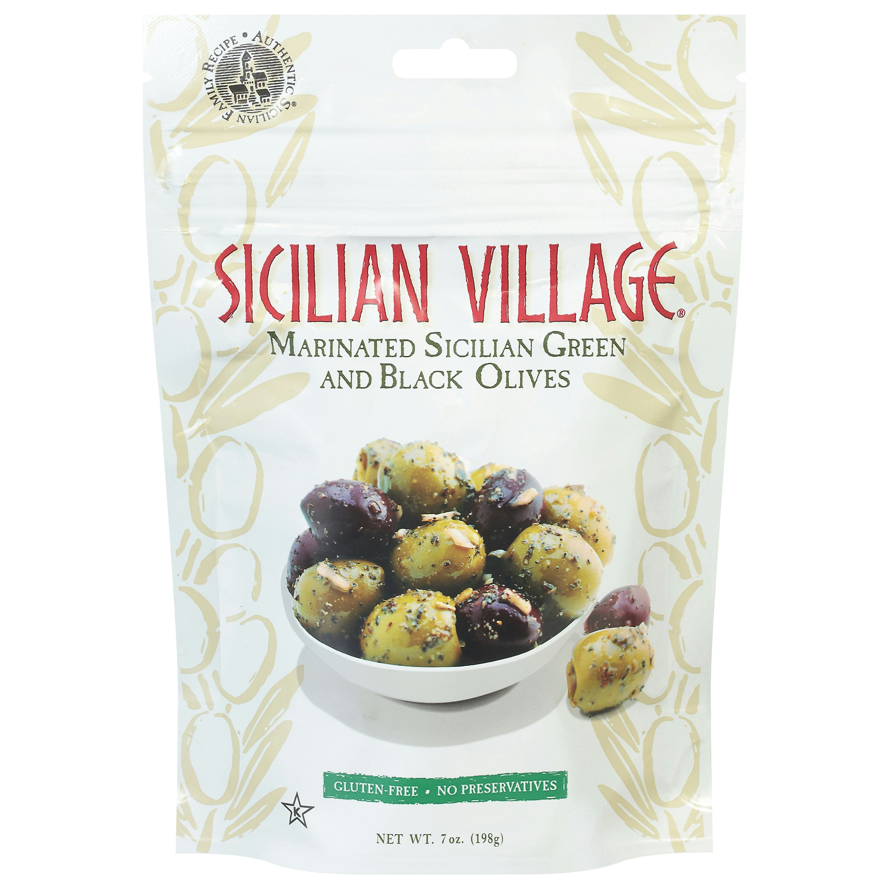 Sicilian Village Marinated Green and Black Olives 7 oz (Pack of 10 ...