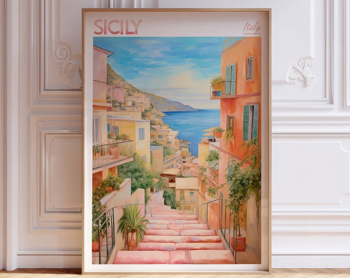 Sicily Island Watercolor Poster - Italian Culture Art - Italy Wall ...
