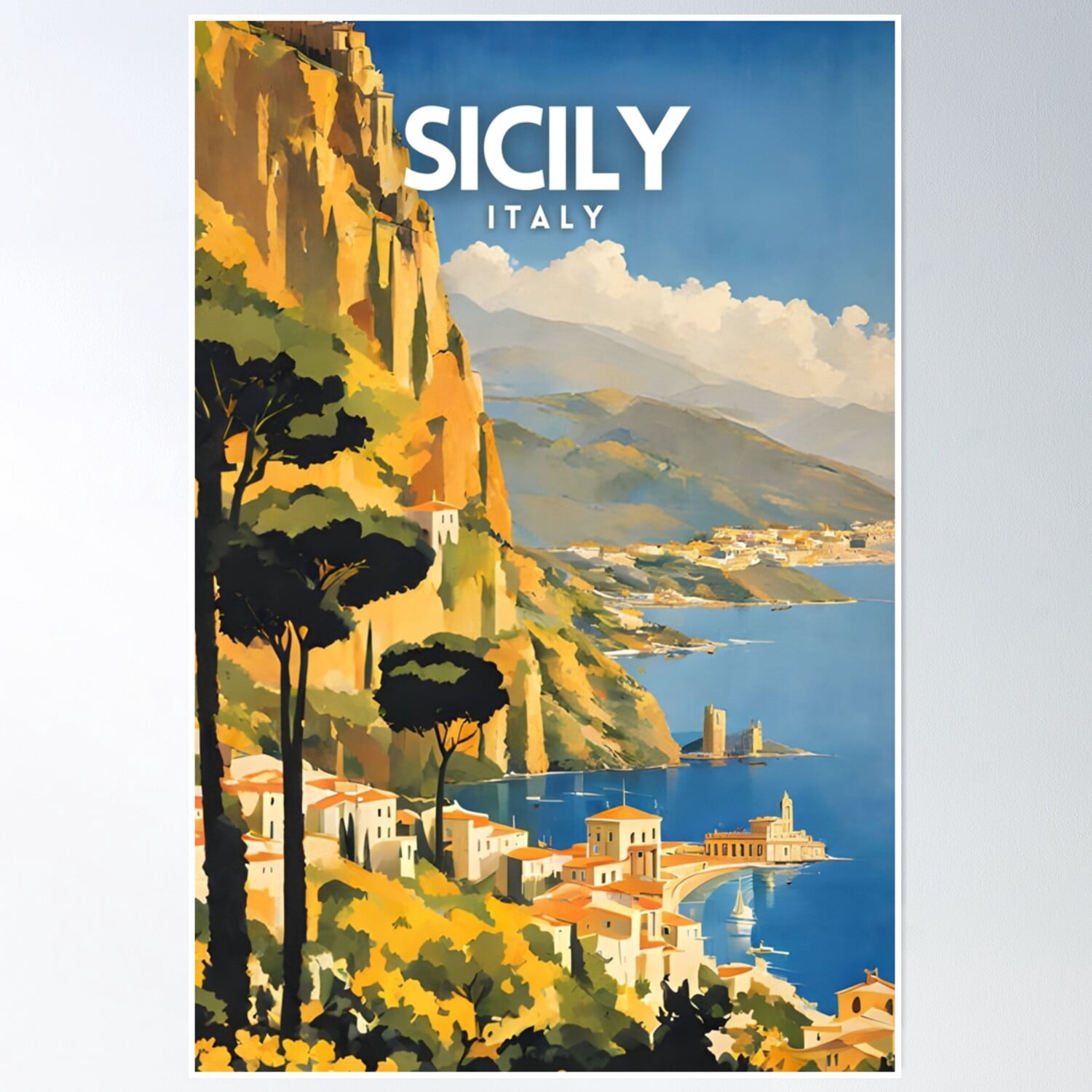 Sicily Italy Retro Vintage Travel Art Poster Poster Wall Art, Modern ...