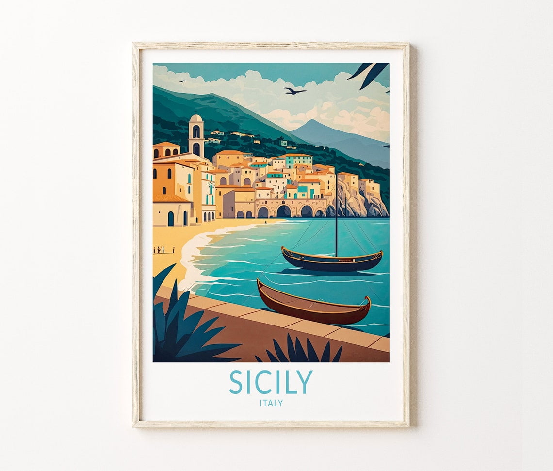 Sicily Italy Travel Poster Wall Art, Sicily Island Coast Poster, Coast ...
