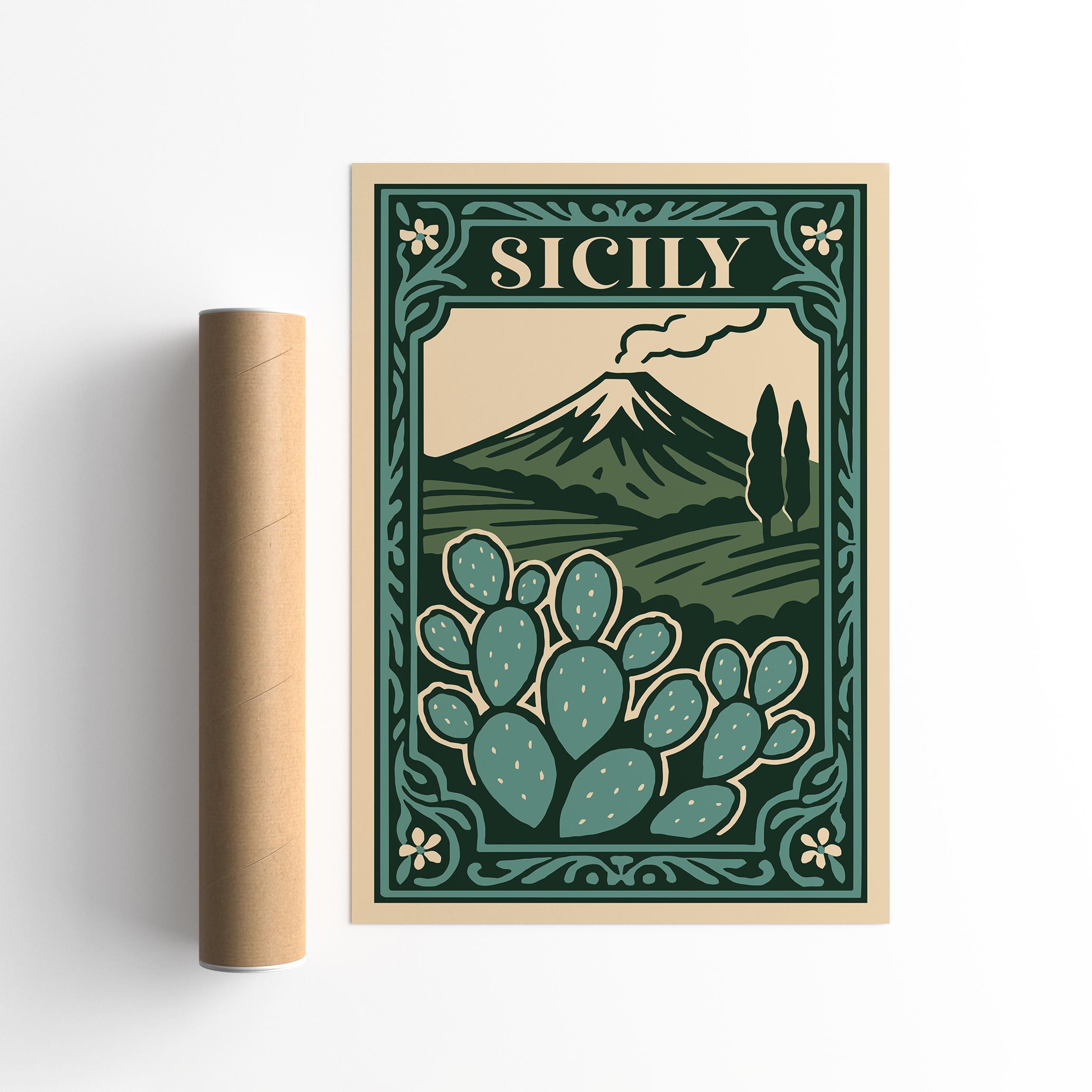 Sicily Poster, Landscape Travel Print, Italian Coastal Wall Art ...