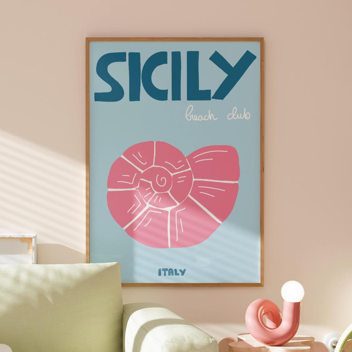 Sicily Poster, Preppy Travel Wall Art, Minimal Tropical Print, Preppy ...