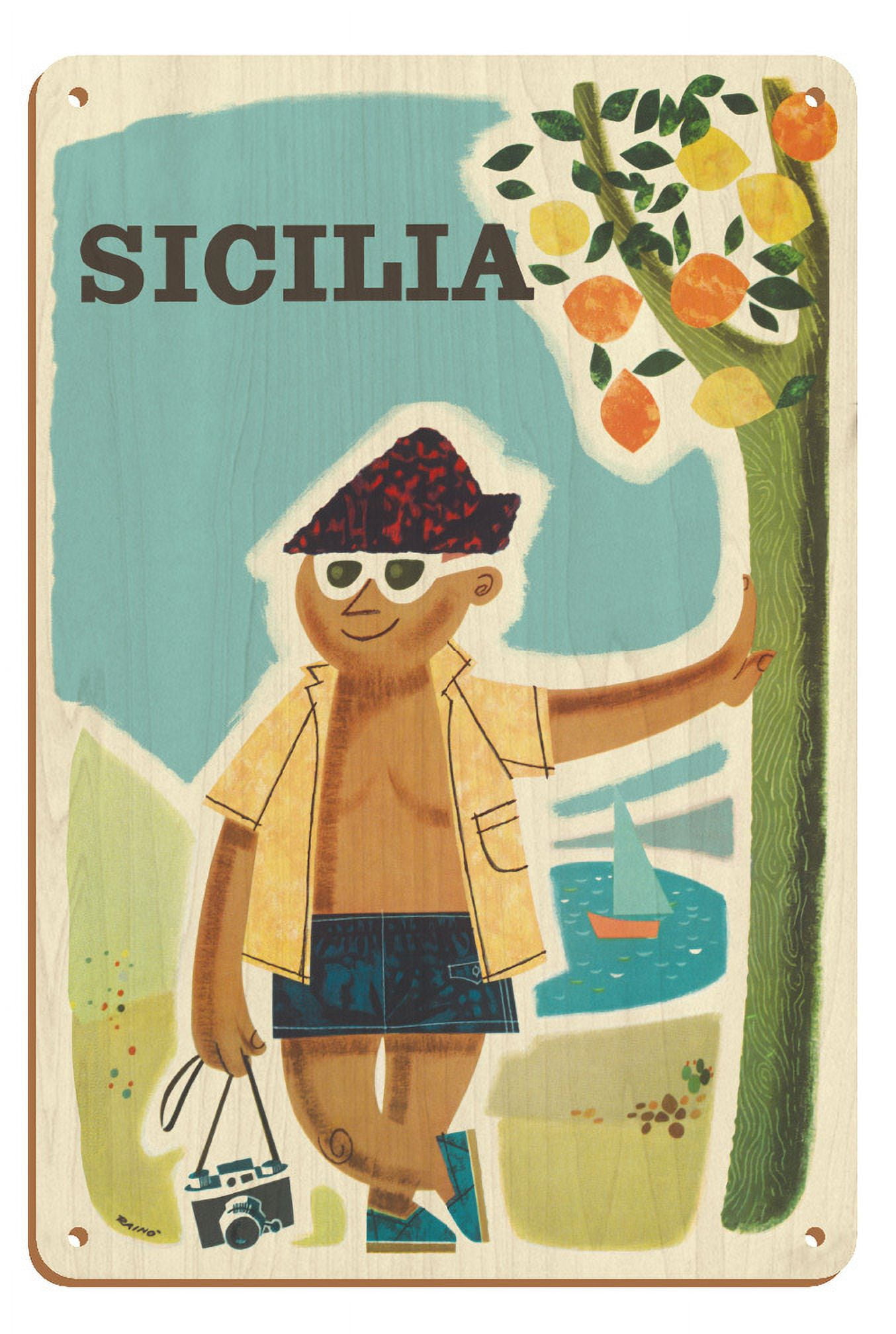 Sicily (Sicilia) Italy - Vintage Travel Poster by Rainò c.1957 - 8 x 12 ...