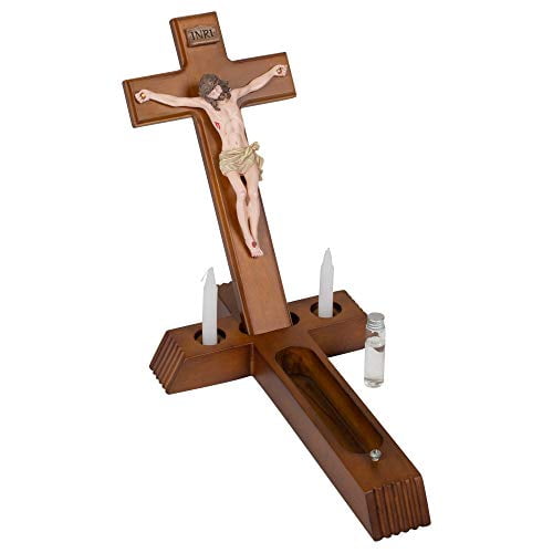 Sick Call 8.5 x 14 Resin Wall Crucifix With Candles And Mini Bottle, 4 ...