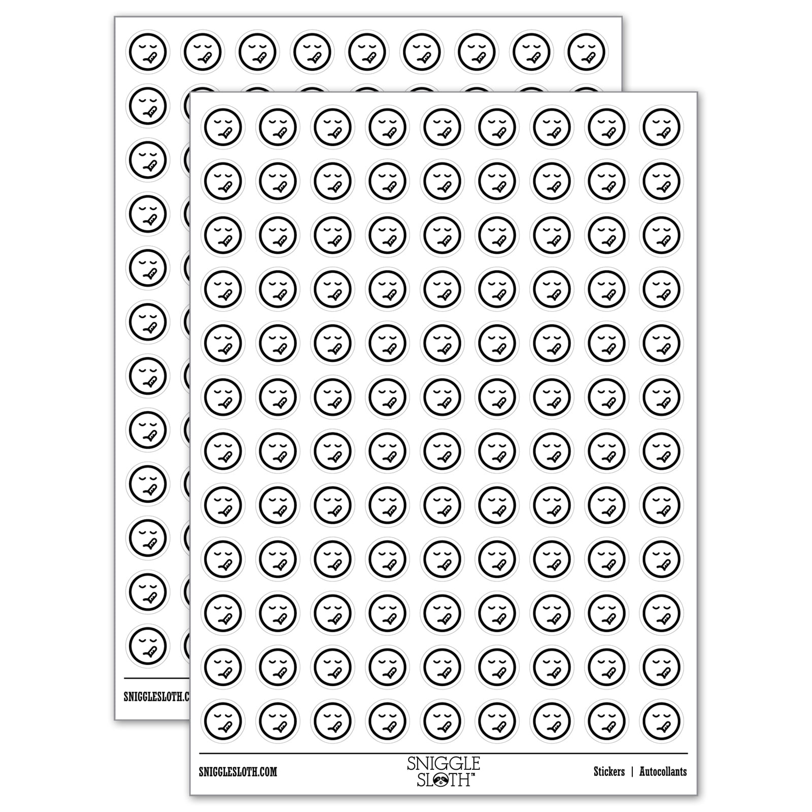 Sick Face Thermometer Emoticon 200+ Round Stickers - White - Gloss ...