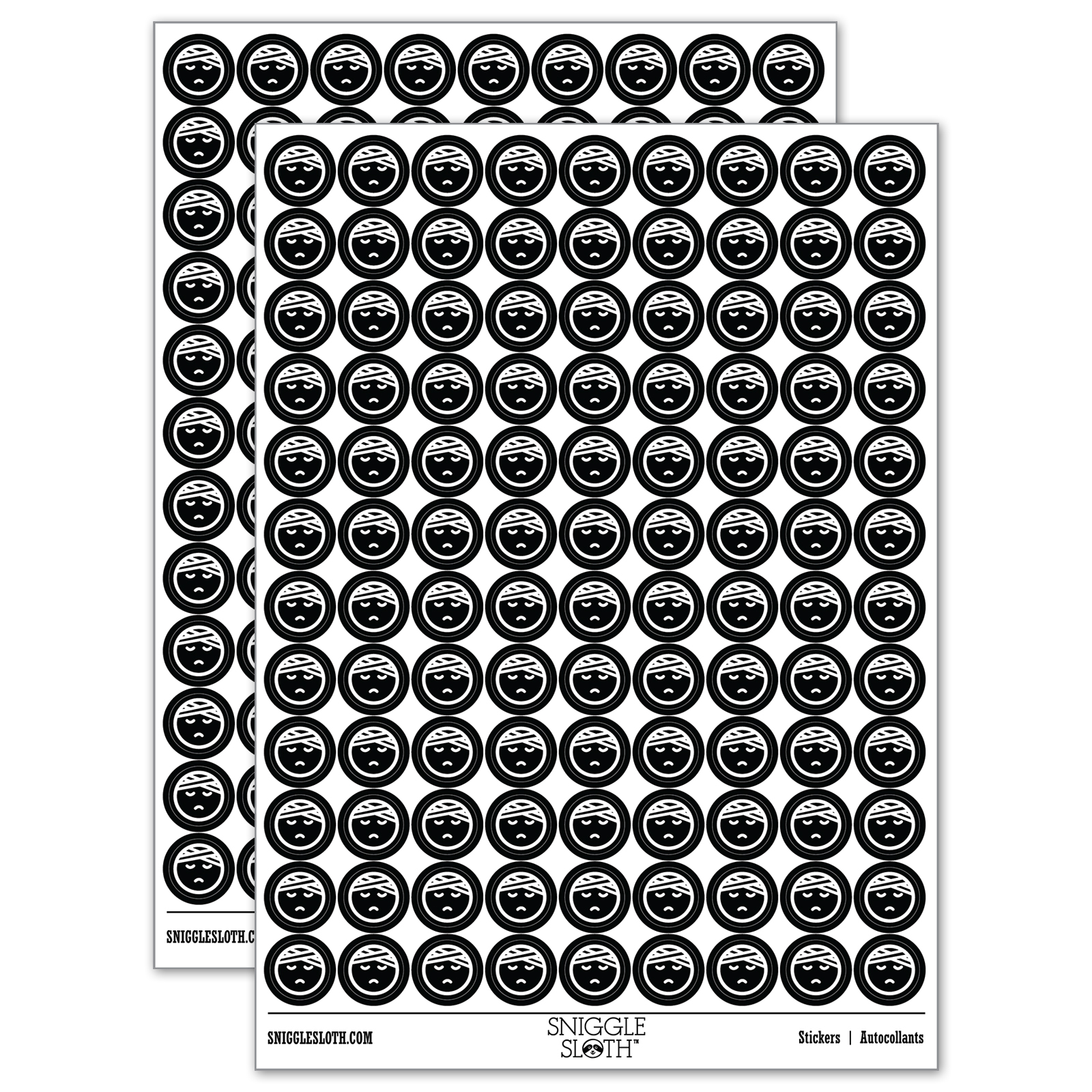 Sick Ill Face Hospital Bandage Emoticon 200+ Round Stickers - Black ...