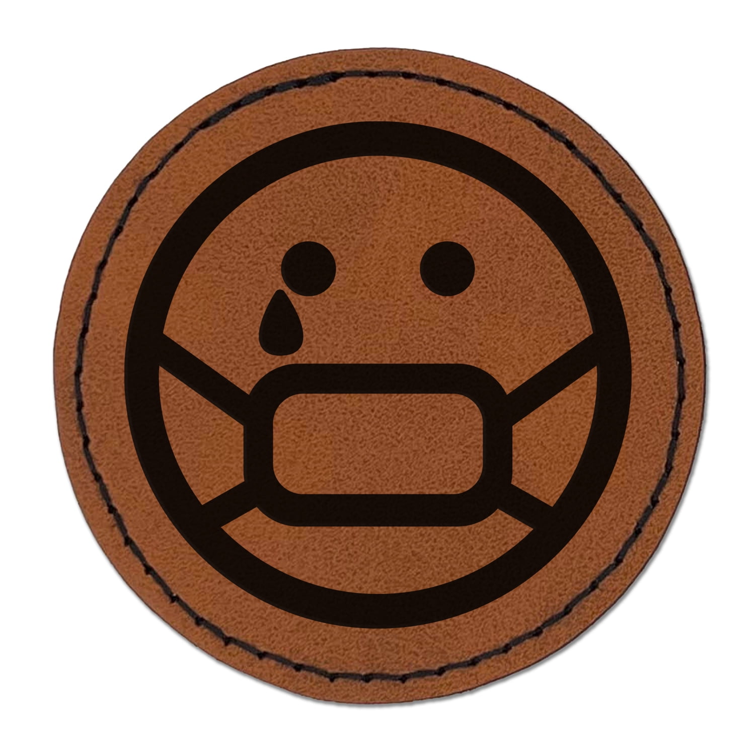 Sick Sad Face Mask Face Emoticon 2.5" Faux Leather Round Engraved Iron ...