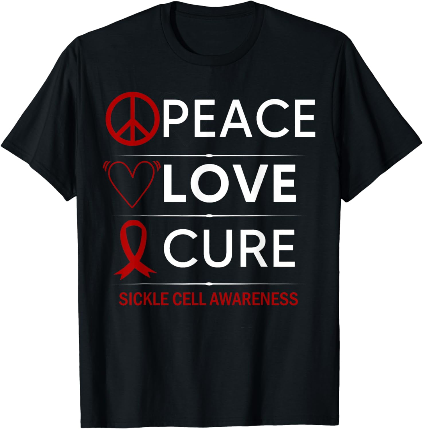 Sickle Cell Awareness Peace Love Cure Burgundy Ribbon T-Shirt - Walmart.com