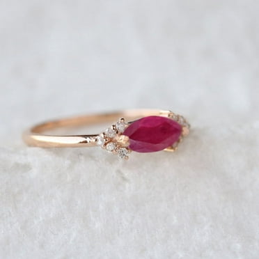 Ruby Diamond Ring, 14K Gold Ruby Ring, Dainty Ruby Band, Ruby Wedding ...