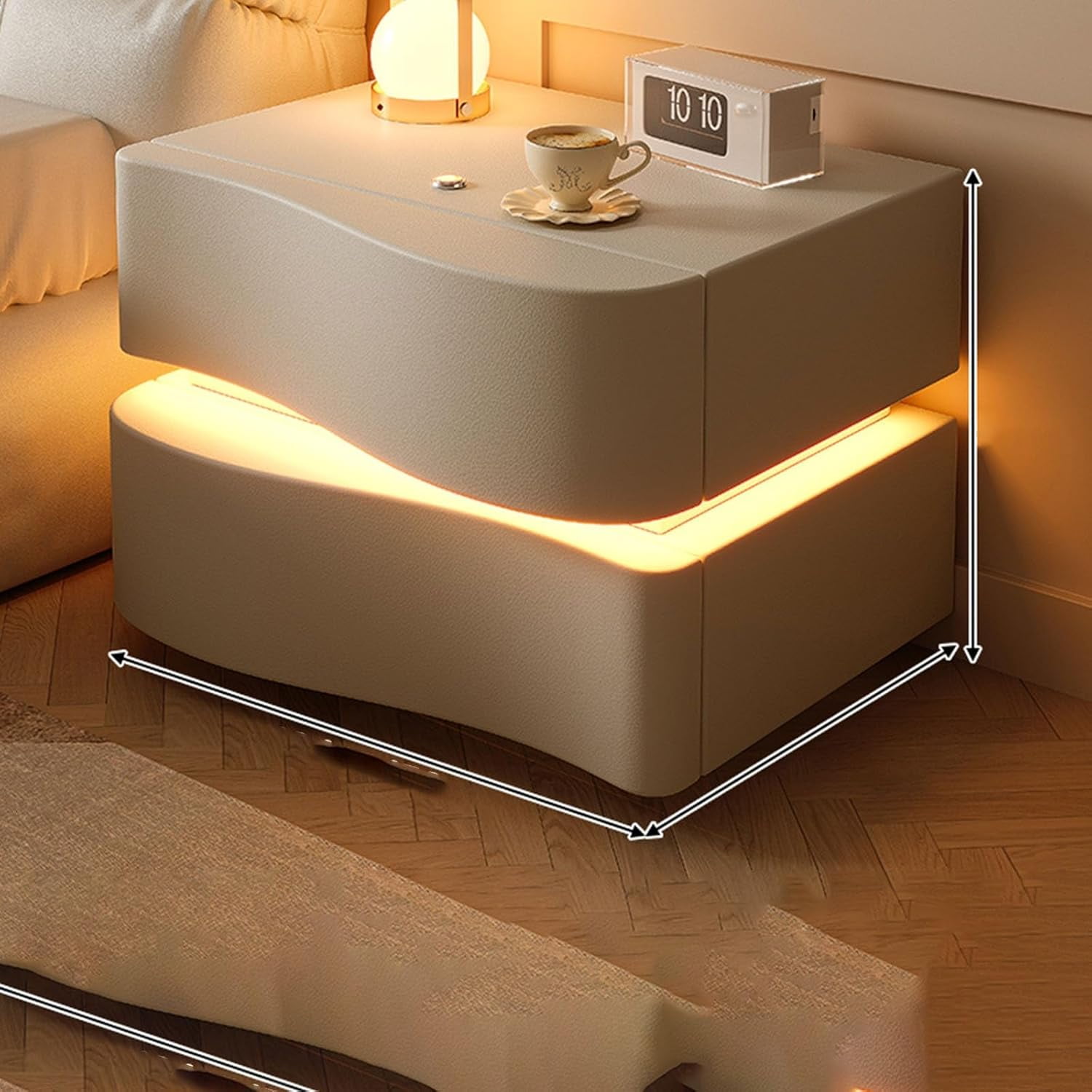 Side Bed Table with LED Light Modern Wooden End Side Table for Bedroom ...