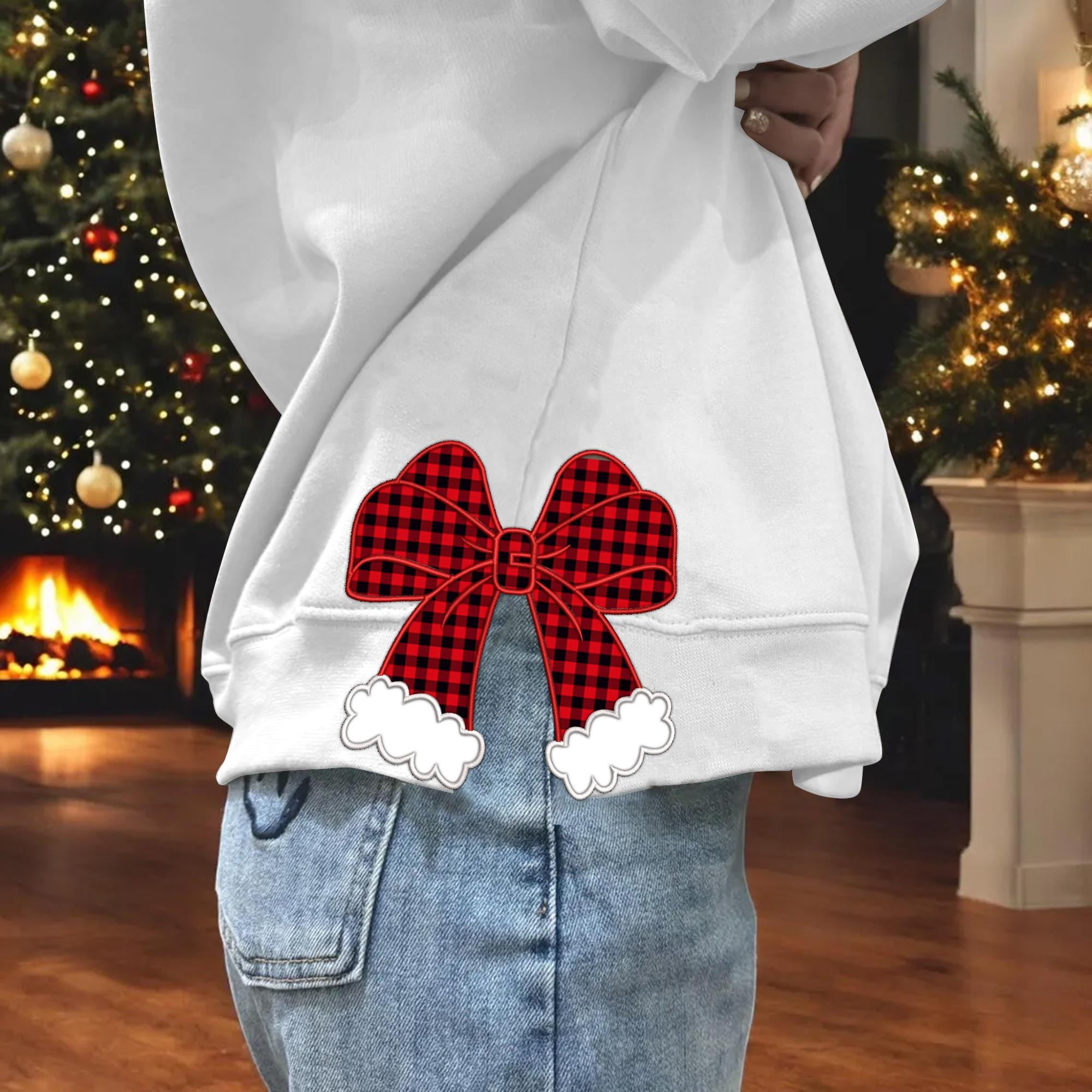 Side Bow Appliqué Sweatshirt Embroidery Design, Christmas Embroidery ...