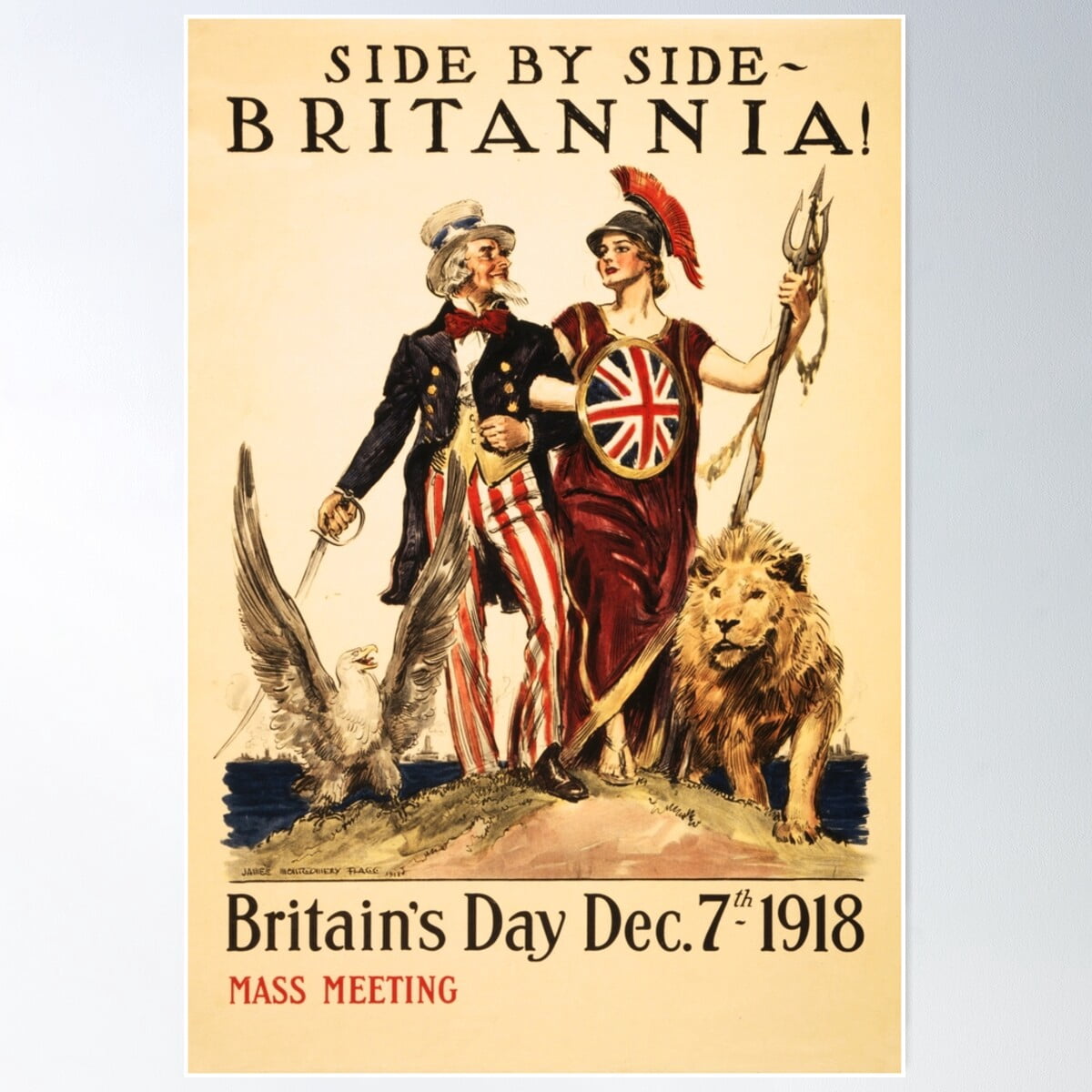 Side By Side Britannia! 1918 American Britain World War Propaganda ...