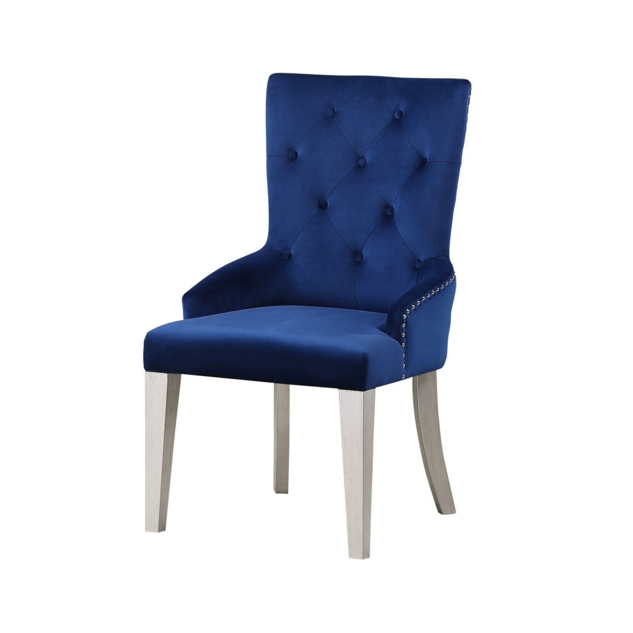 Side Chair with Button Tufted Back and Tapered Legs, Blue- Saltoro ...