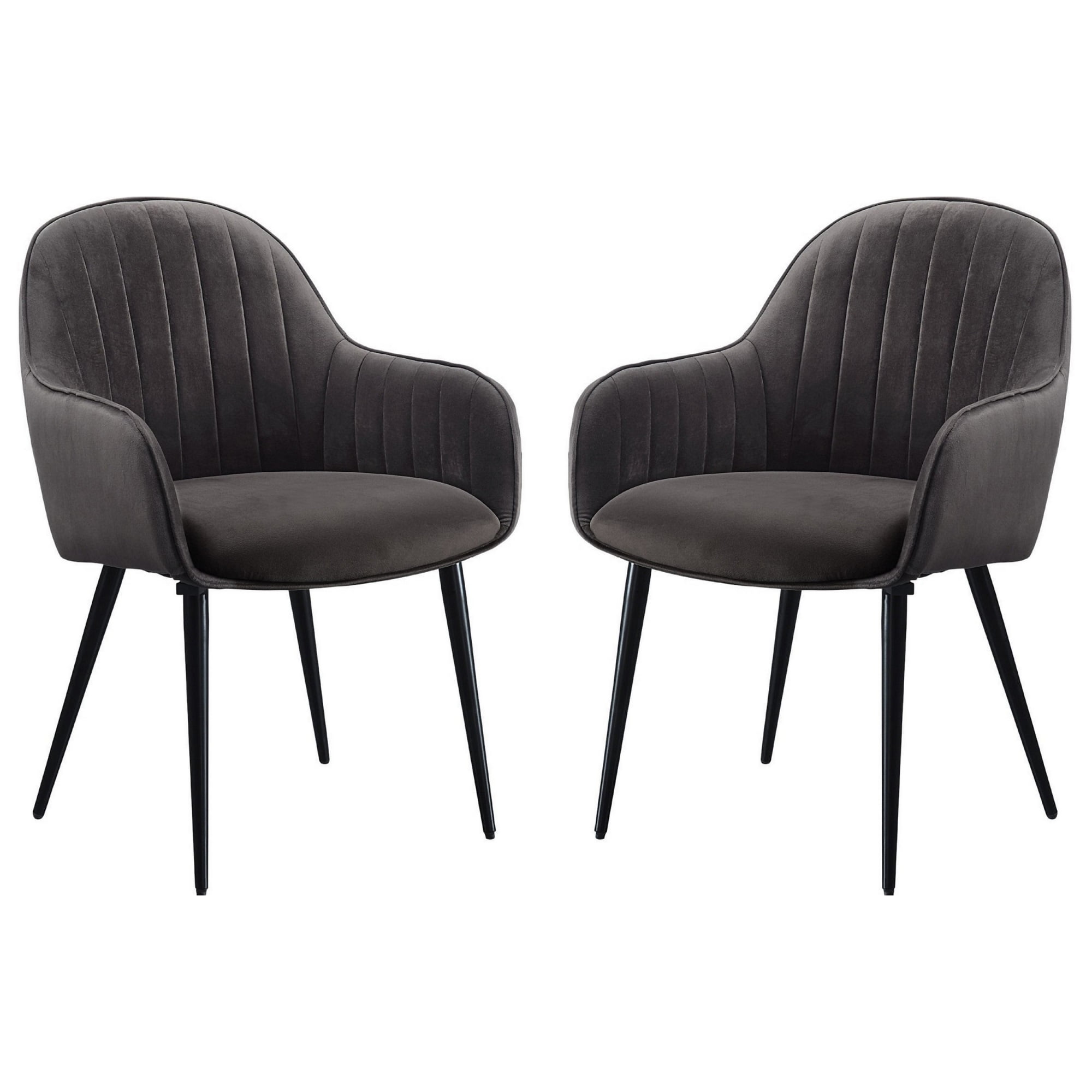Side Chair with Channel Tufting and Round Tapered Legs, Set of 2, Gray ...