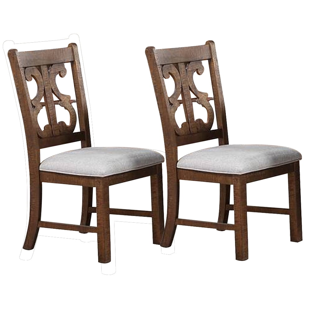 Side Chair with Fabric Seat and Cut Out Backrest Set of 2 Brown ...
