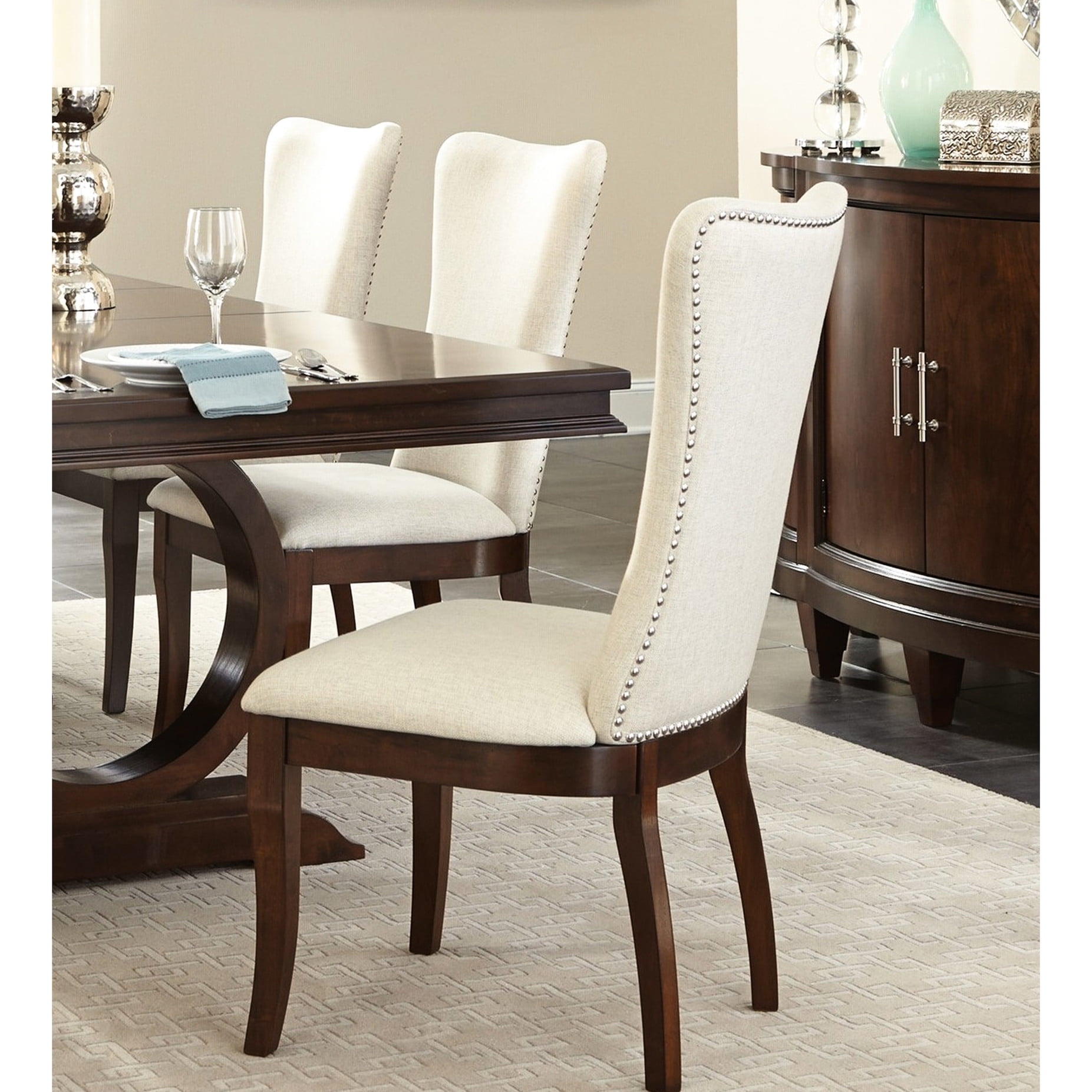 Side Chairs with Nailhead Trim / Set of 2, Wood Frame, Dark Cherry ...