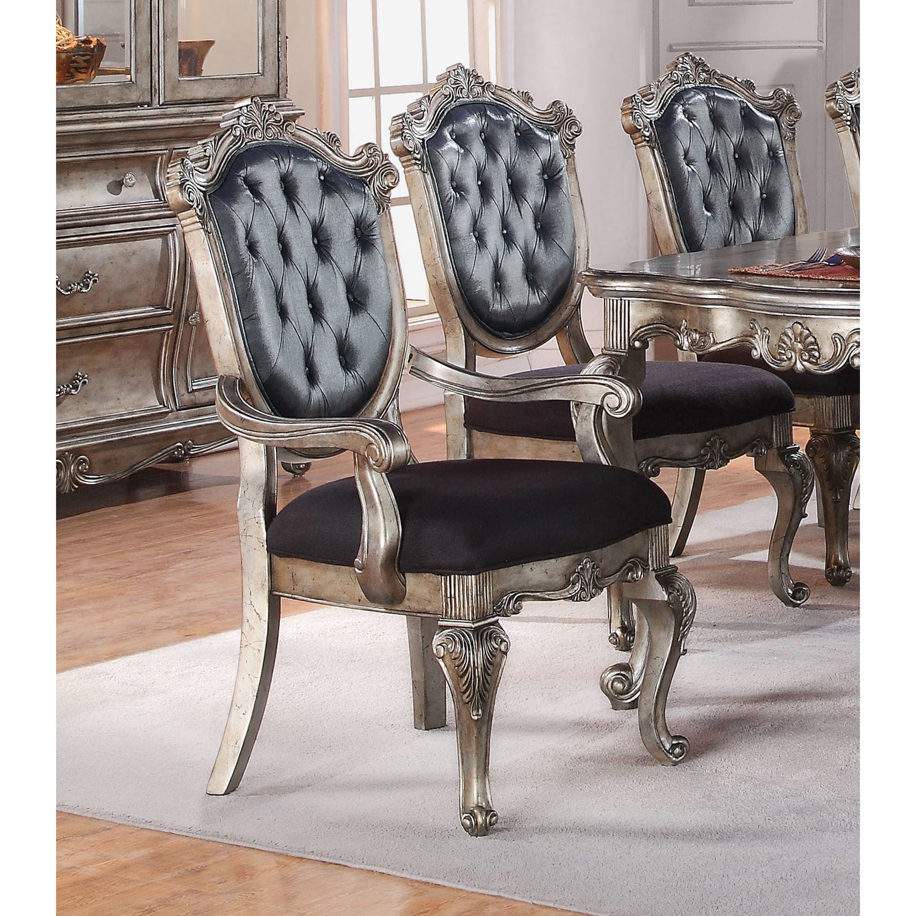 Side Chairs with Scroll and Button Tufting / Stylish Dining Seating ...
