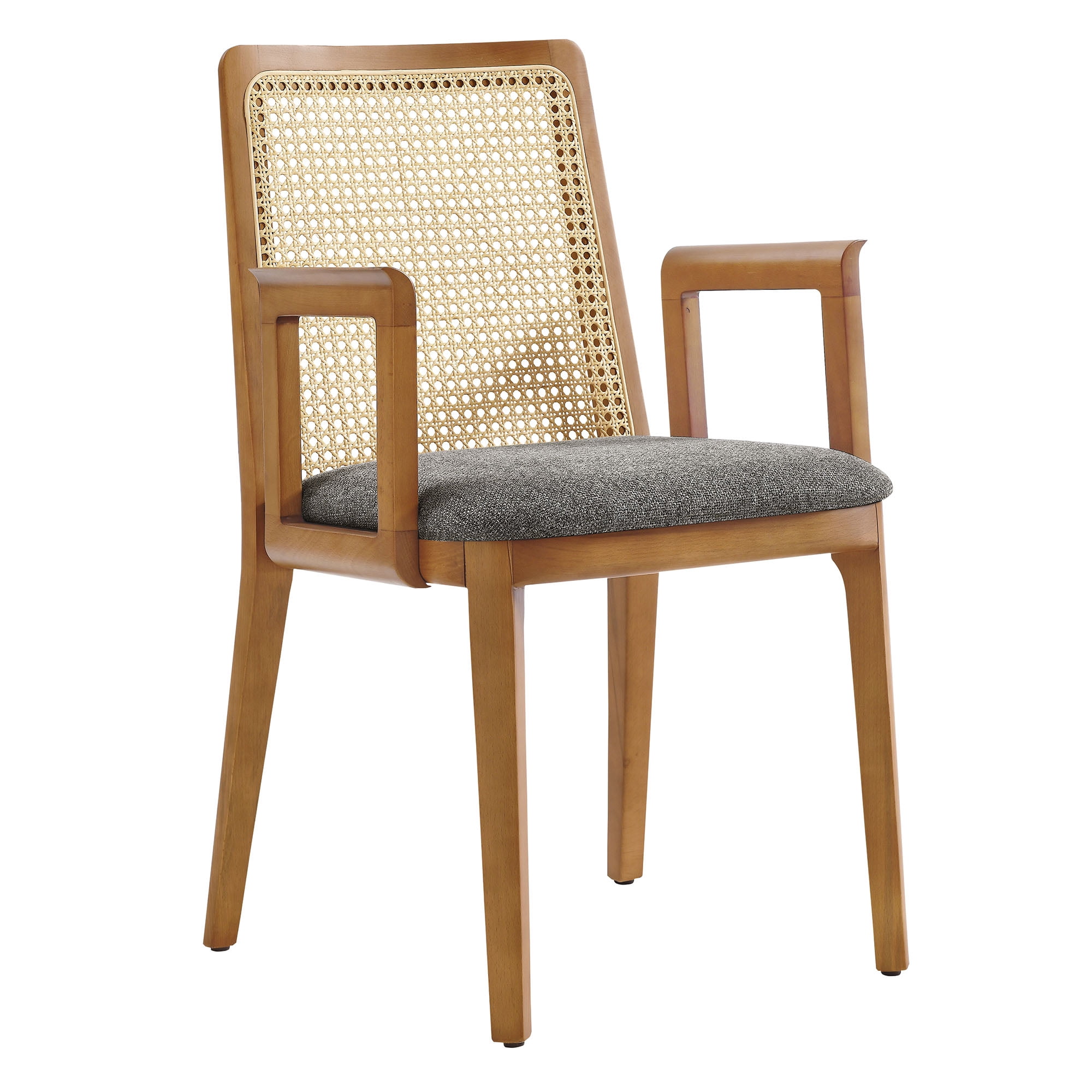 Side Dining Chair Armchair, Gray, Fabric, Wood, Rattan, Bar Pub Cafe ...