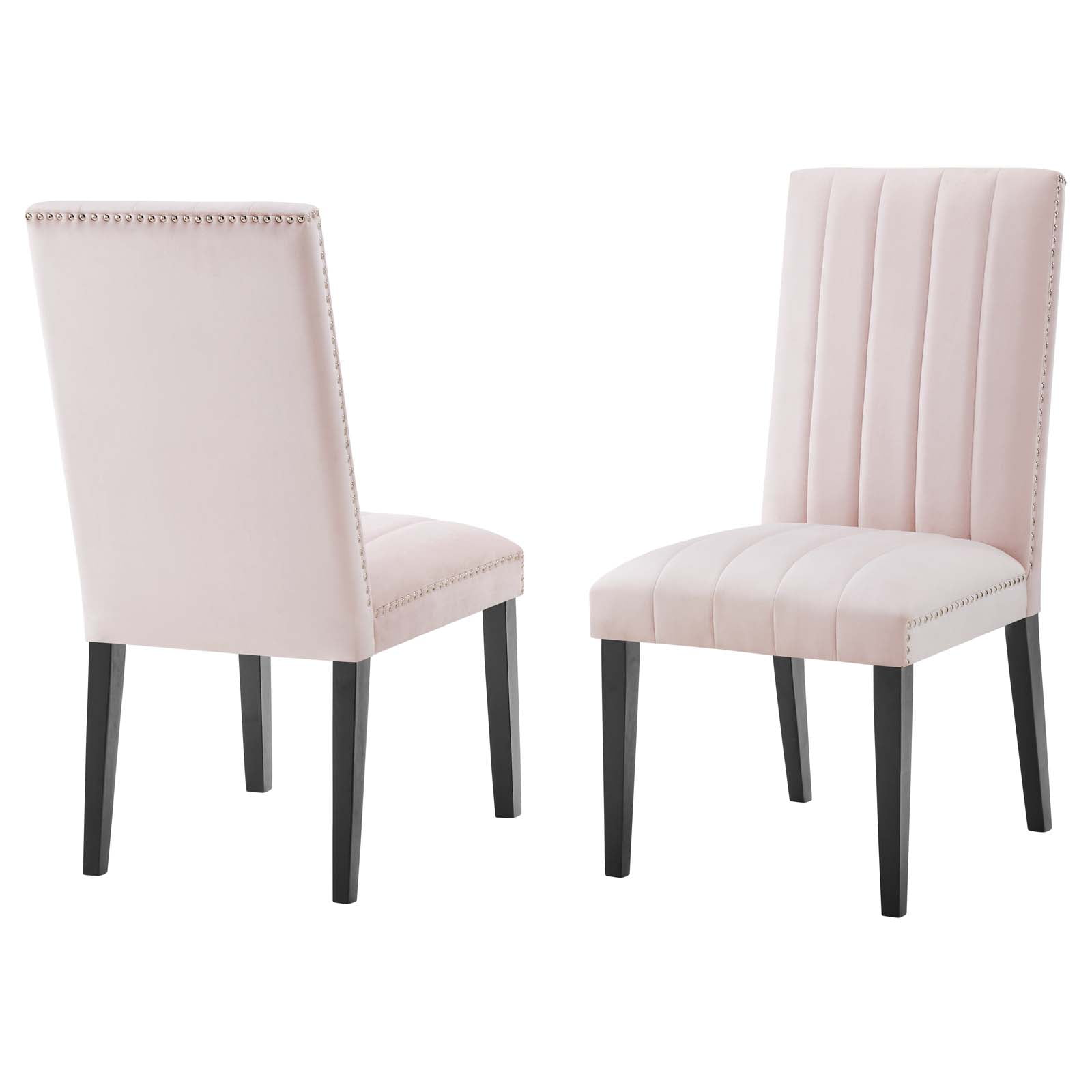 Side Dining Chair, Nailhead, Set of 2, Pink, Velvet, Modern ...