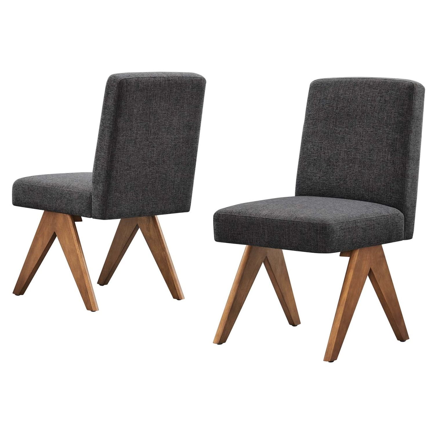 Side Dining Chair, Set of 2, Drak Gray Grey, Fabric, Wood, Kitchen Cafe ...
