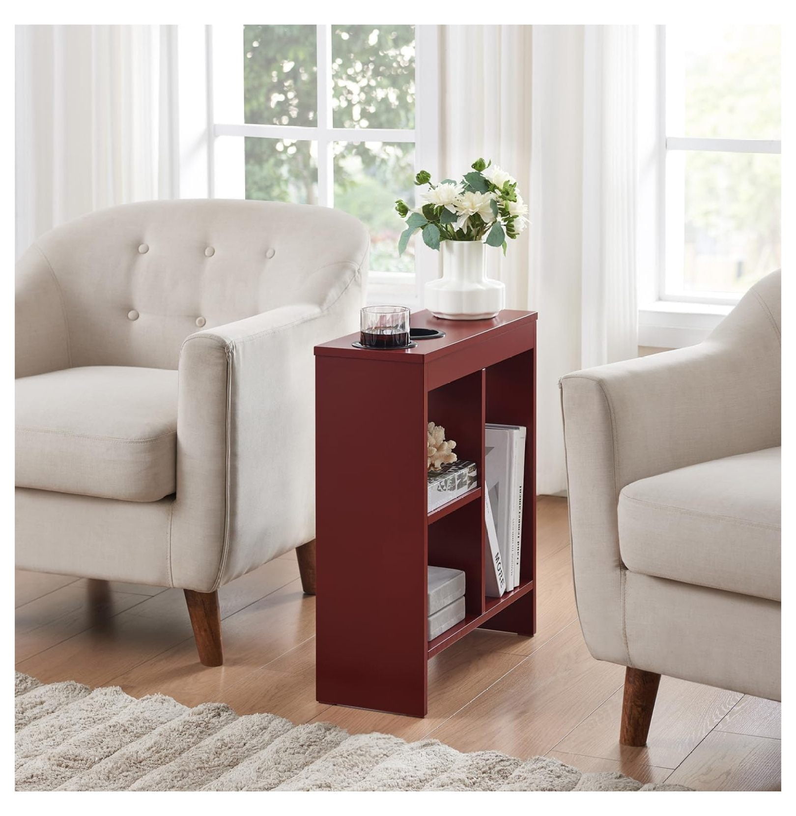 - Side End Table with Drink Holders, Storage Shelves, Magazine Holder ...