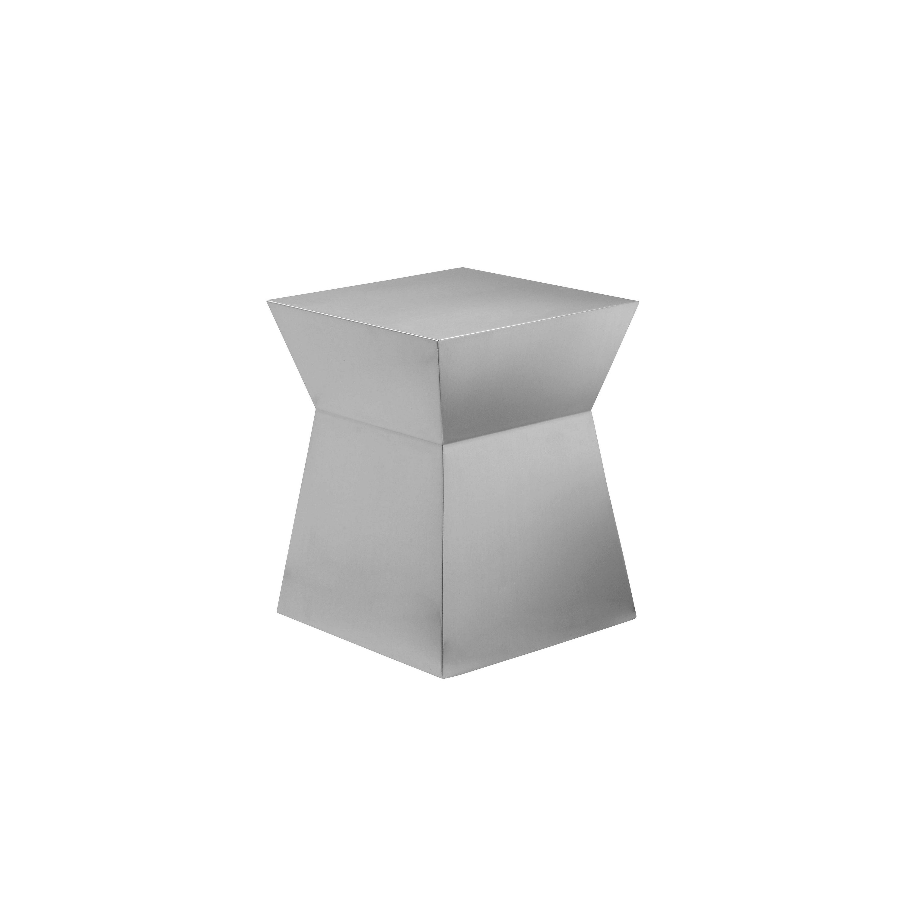 Side End Table, Hourglass Shaped Plinth, 16 Inch Square Brushed Steel ...
