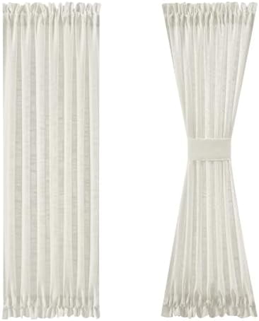 Side Light Linen Texture Semi Sheer Narrow French Door Panels for Front ...