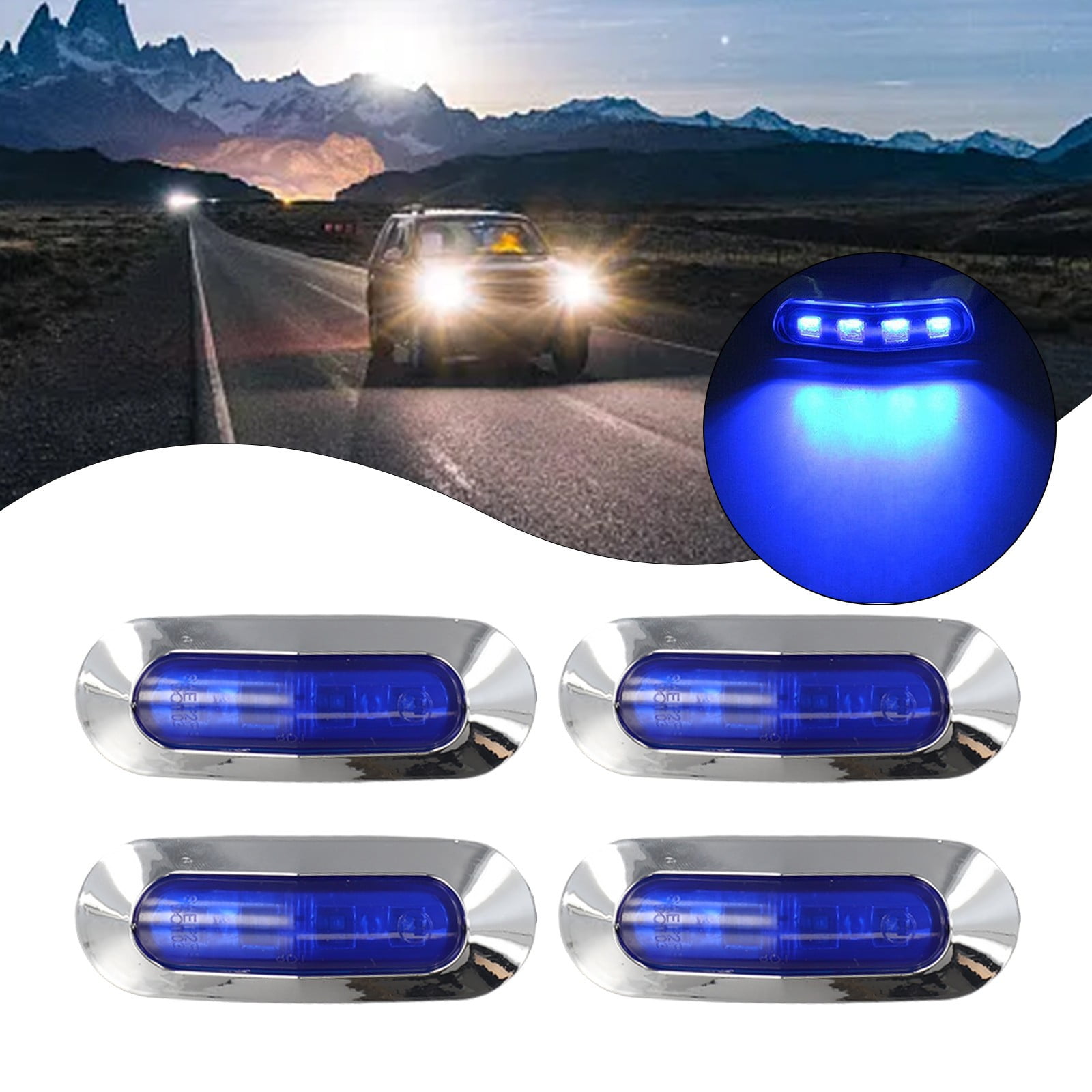 Side Marker Lights 3.8 X 1.3 X 0.78 In 4-LED 4pcs ABS+ PMMA Light Cover ...