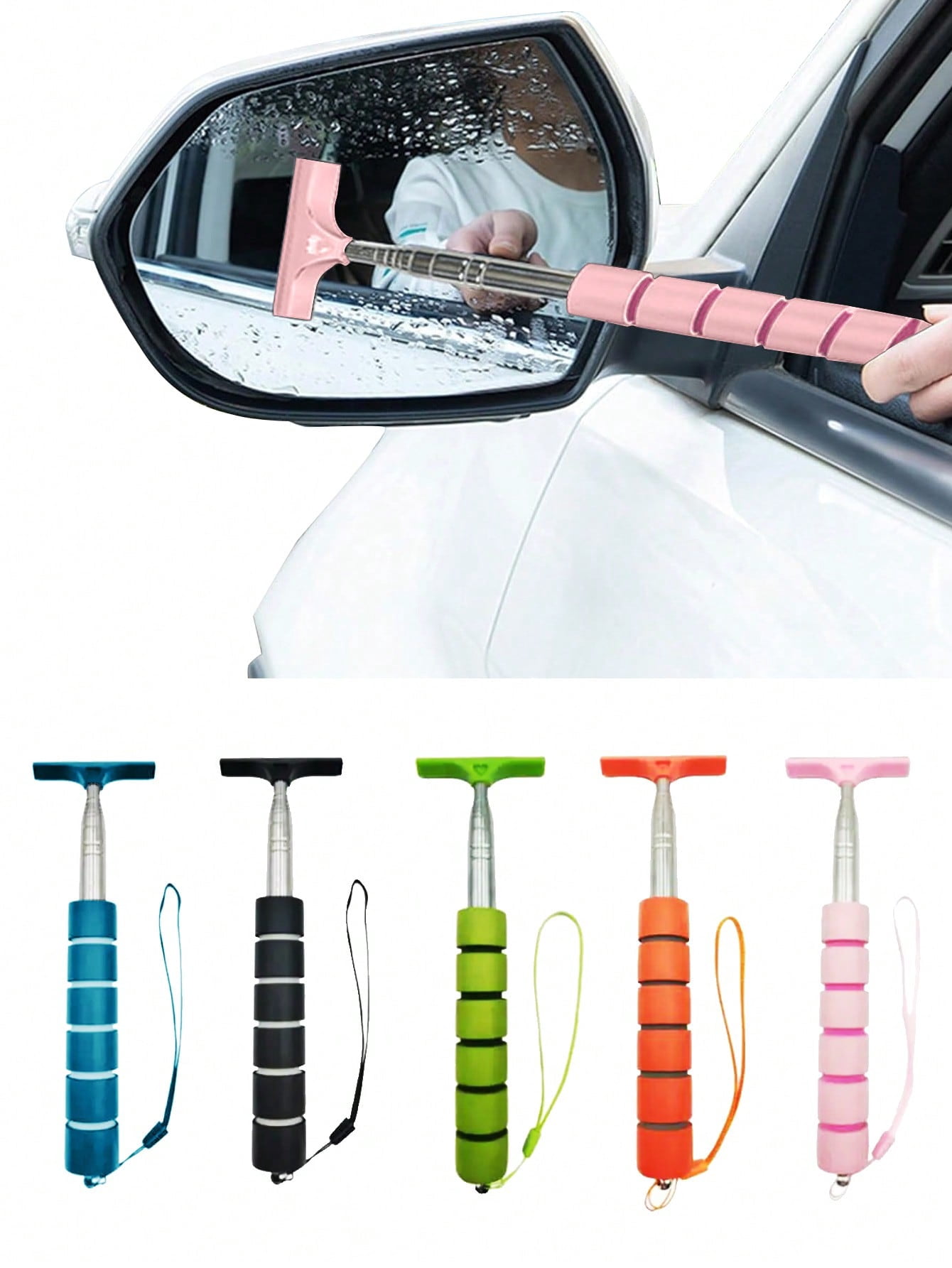 Side Mirror Squeegee with Retractable Telescopic Rod, Car Rearview ...
