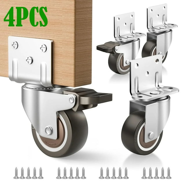 Side Mount Casters, 1.5 Inch Furniture Wheels, L-Shaped Rubber Casters ...