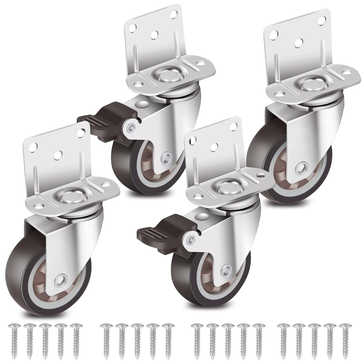Side Mount Casters 2 Inch L-Shaped Small Rubber Caster Set of 4, Ball ...