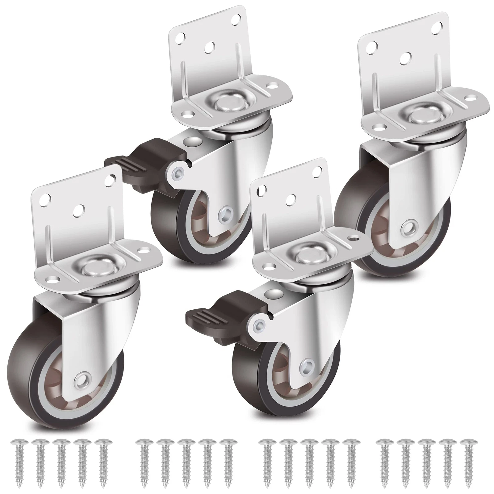 Side Mount Casters 2 Inch Lshaped Small Rubber Caster Set Of 4 Ball ...