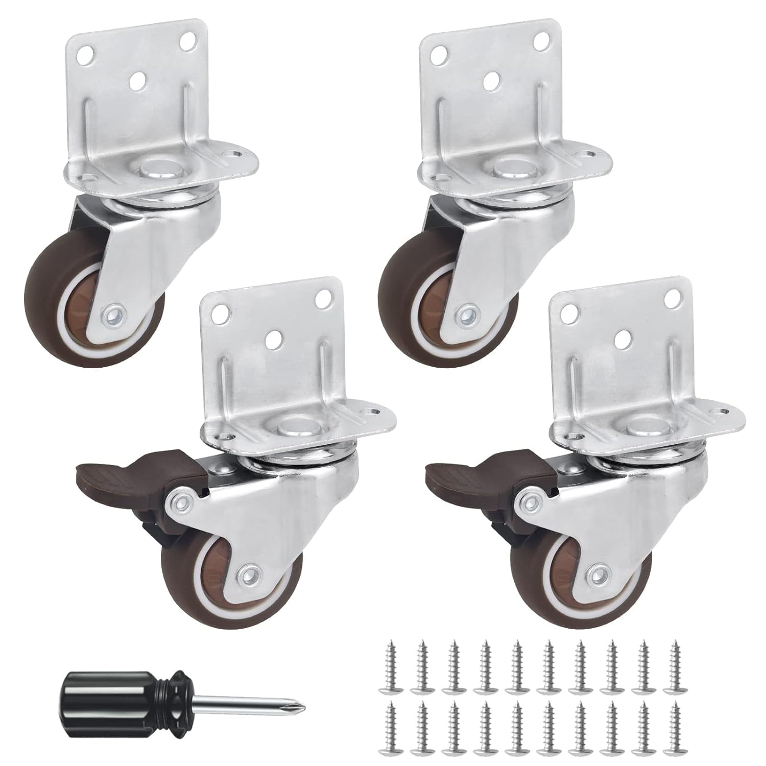 Side Mount Casters Set of 4 with Brake,1.5inch L-Shape TPR Plate ...