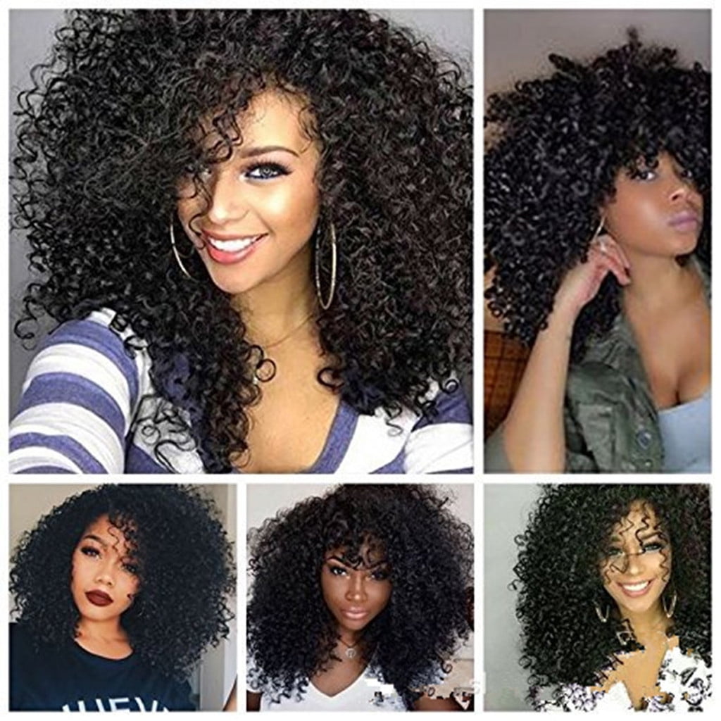 Side-Parted Middle-Parted Long Curly Black Fluffy Big Wave Wig Women's ...